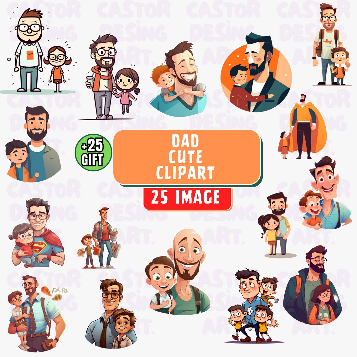 Dad Cute Clipart, Father and Child Watercolor Clipart, Father's Day ...