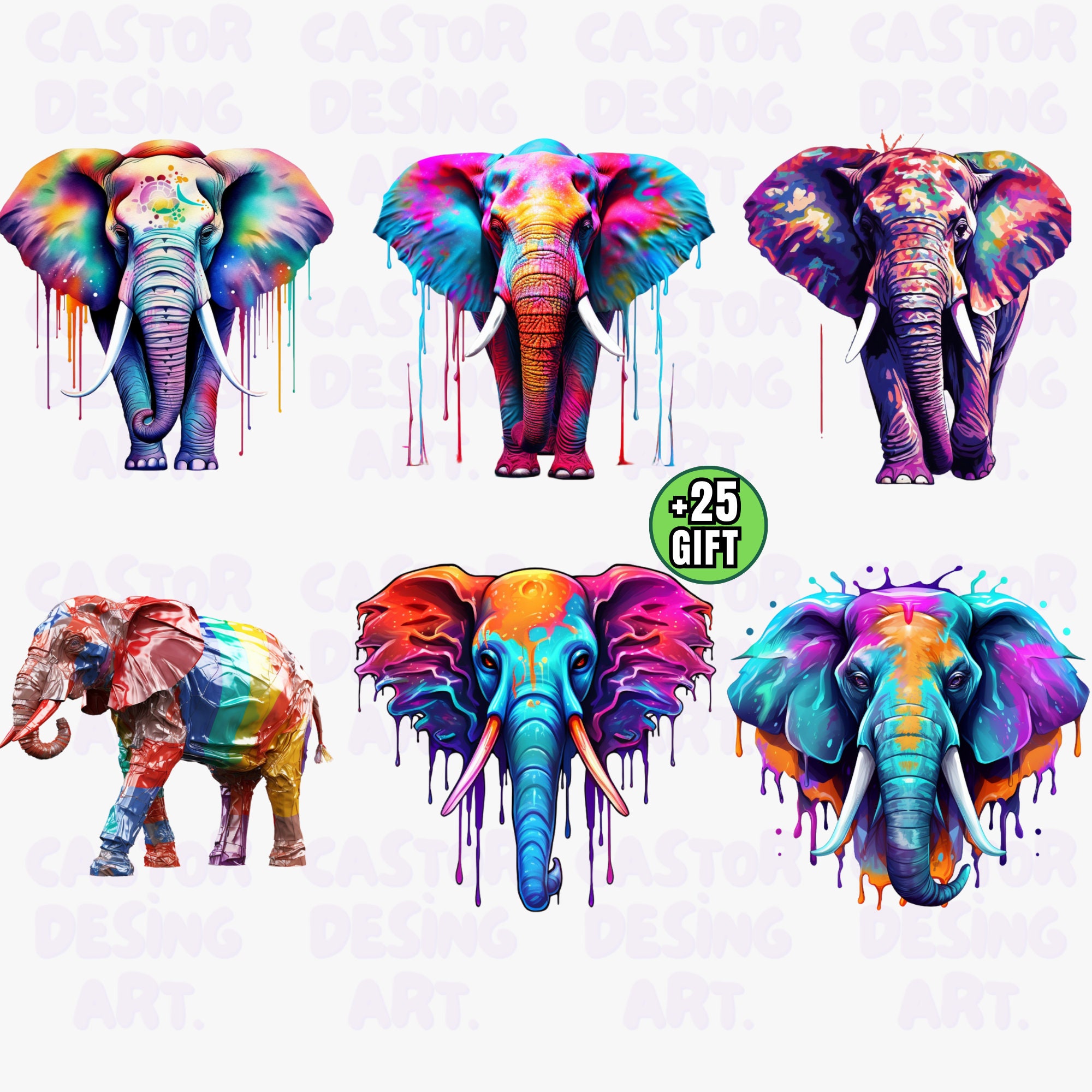 Colorful Watercolor Cute Elephant Clipart Bundle, Clipart Bundle ...