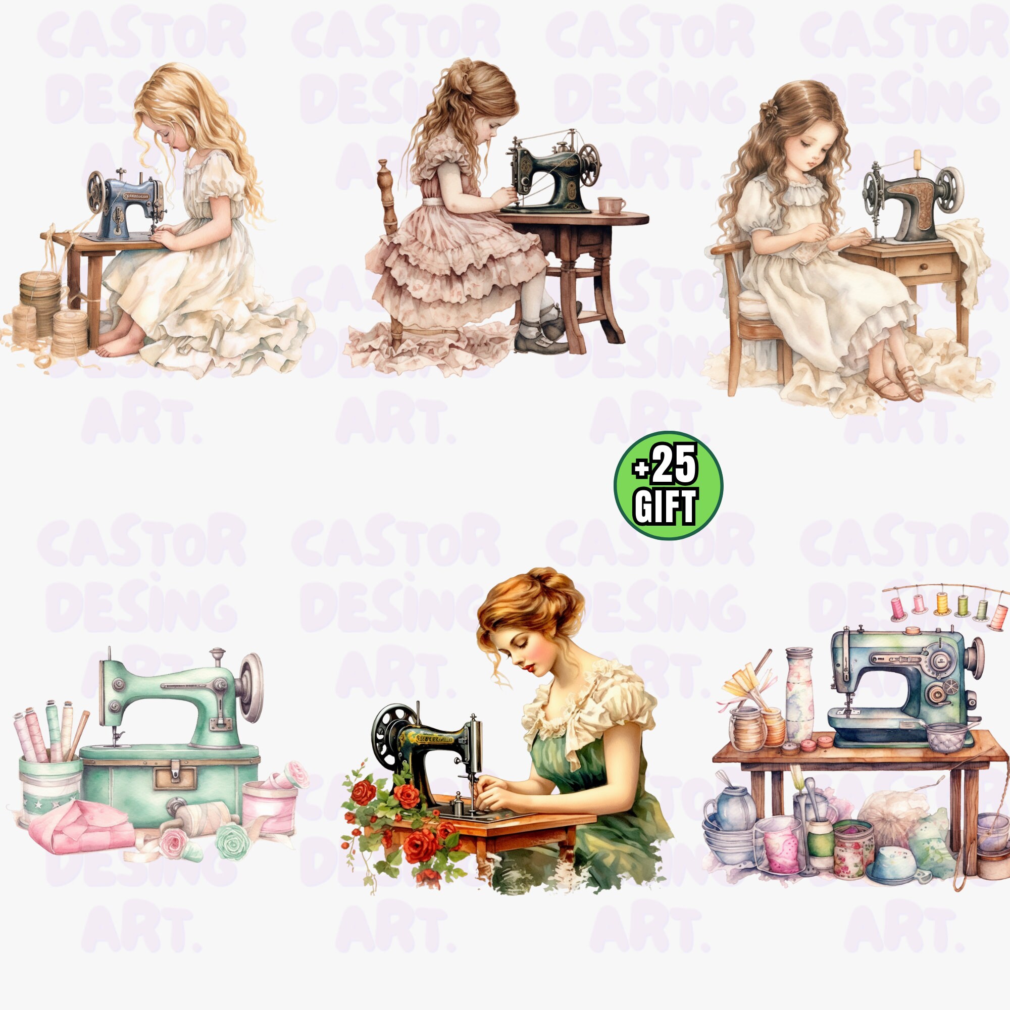 Sewing Girl Watercolor Clipart, Girl With Sewing Machine Clipart ...
