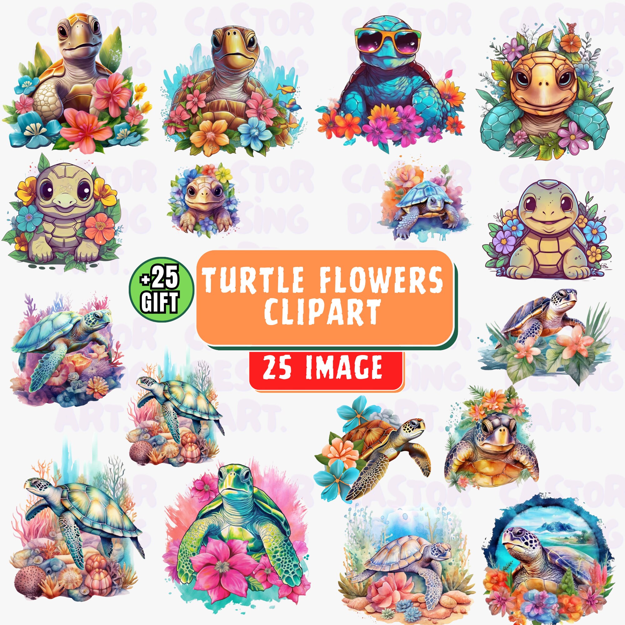 Watercolor Sea Turtle Clipart Cute Nautical Ocean Animals - Etsy