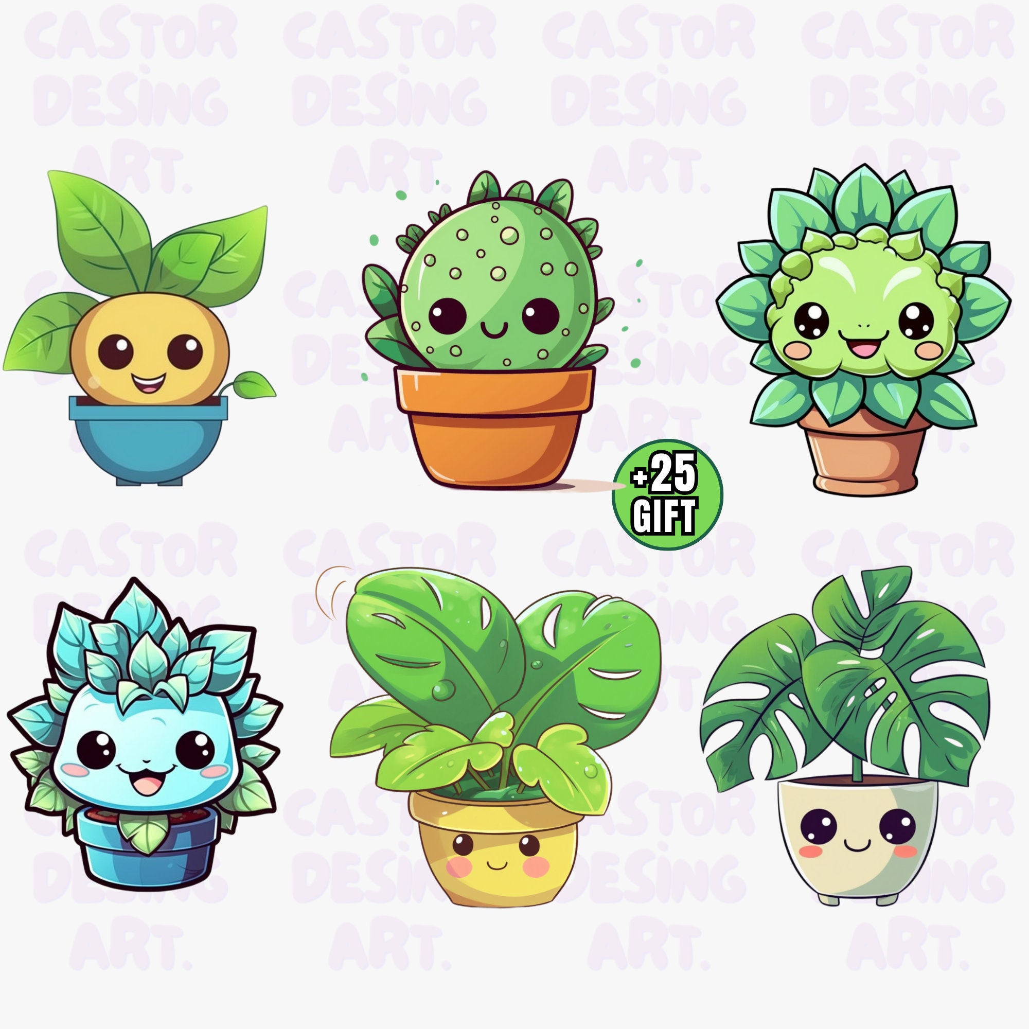 Kawaii Potted Plants, House Plants Clipart, Kawaii Digital Stickers ...