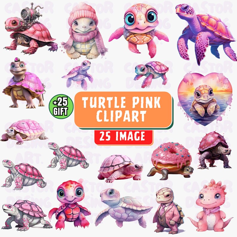 Watercolor Pink Turtle Clipart Pink Sea Turtle Watercolor - Etsy