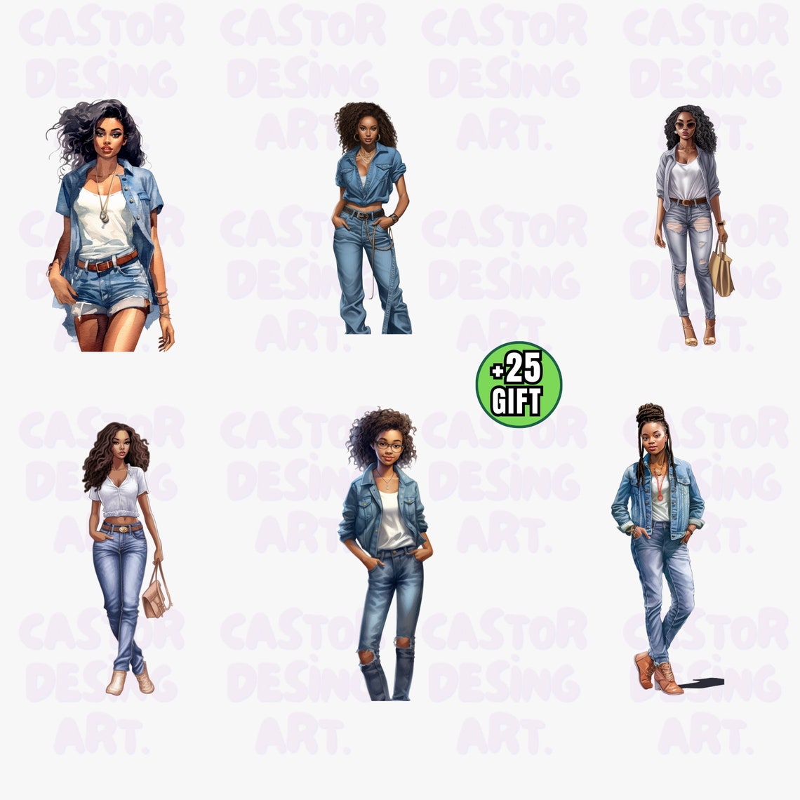 Denim Girl Clipart, Curvy Girl Clipart, Fashion Girl Clipart, Jeans ...