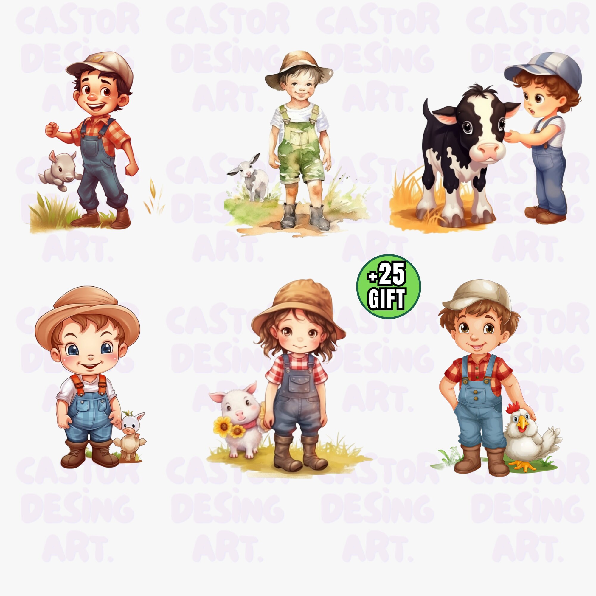 Cartoon Kids Clipart Cute Farm Children Clipart Farm Animals - Etsy