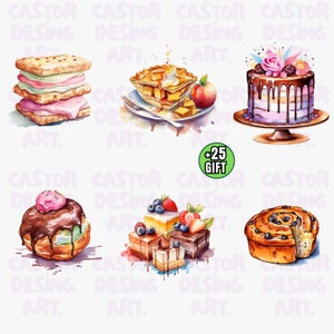 Bakery Watercolor Clipart, Sweet Treats Watercolor Clipart Bundle ...