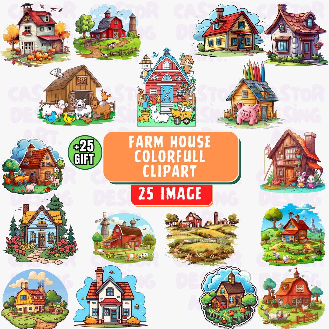 Cute Watercolor Farmhouse PNG Farm Barn Watercolor Clipart - Etsy