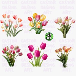 Tulip Clipart, Spring Tulips PNG, Watercolor Tulips PNG, Watercolor ...