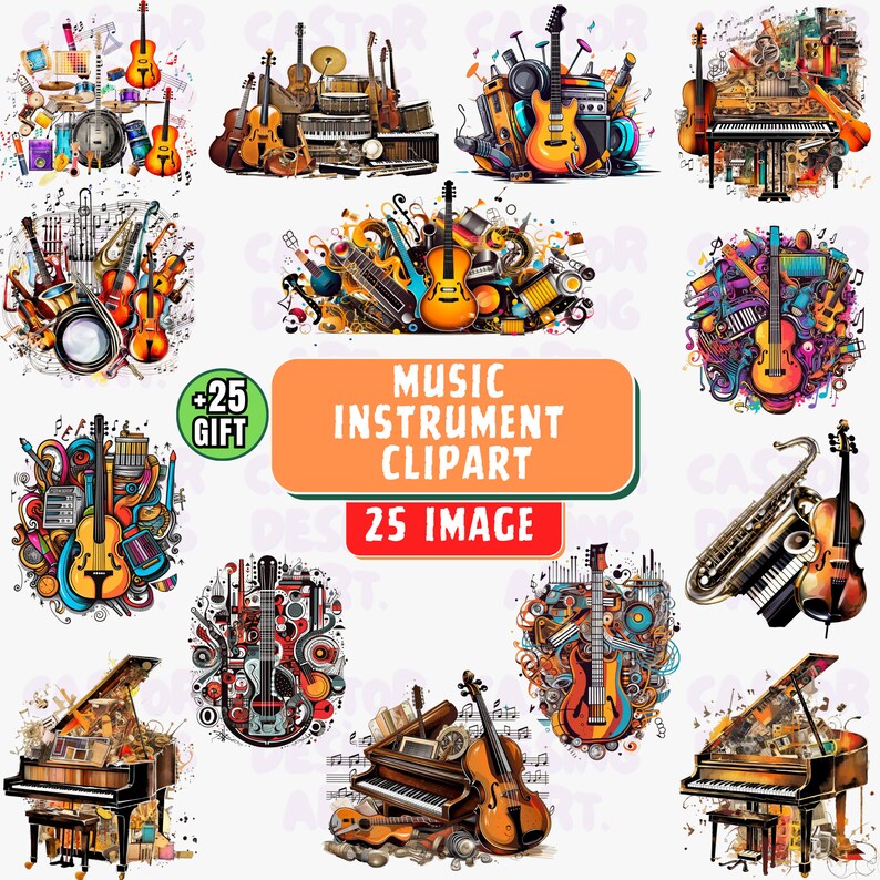 Musical Instruments Watercolour Clipart PNG, Musical Instruments PNG ...