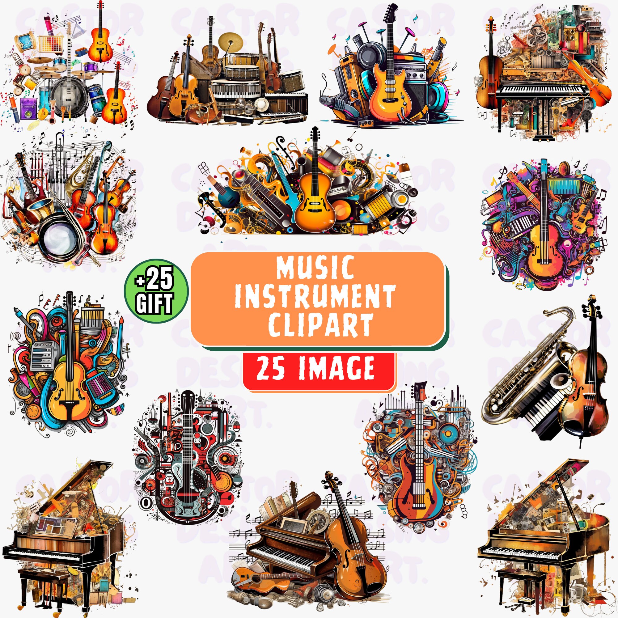 Musical Instruments Watercolour Clipart PNG, Musical Instruments PNG ...
