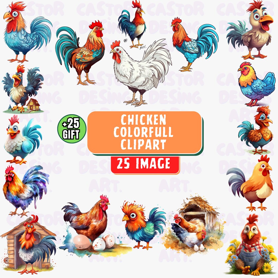 Chicken Colorful Cute Clipart, Farm Animal Clipart, Chicken Clipart ...
