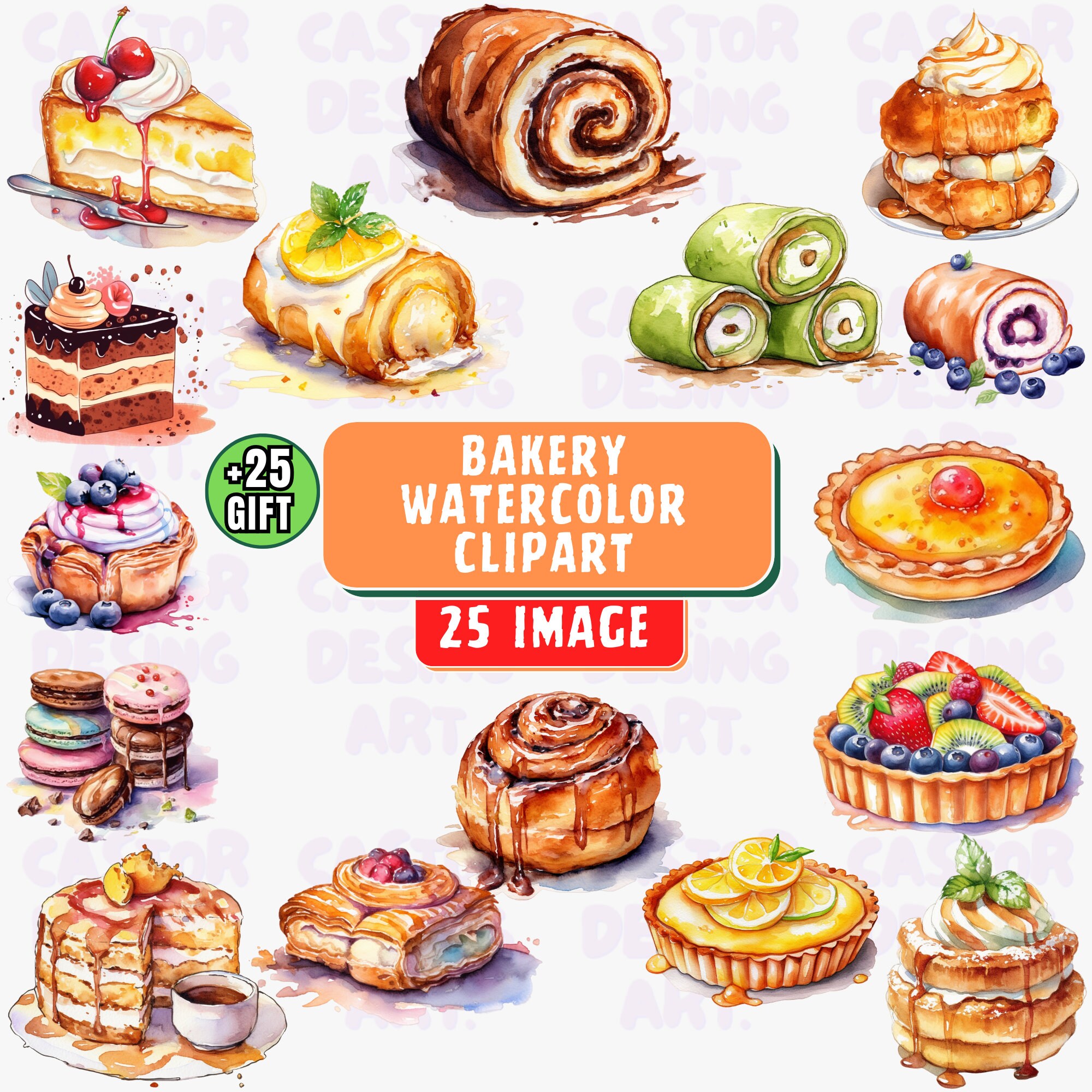 Watercolor Bakery Clipart, PNG, Bakery Clipart, Bread Basket, Food ...