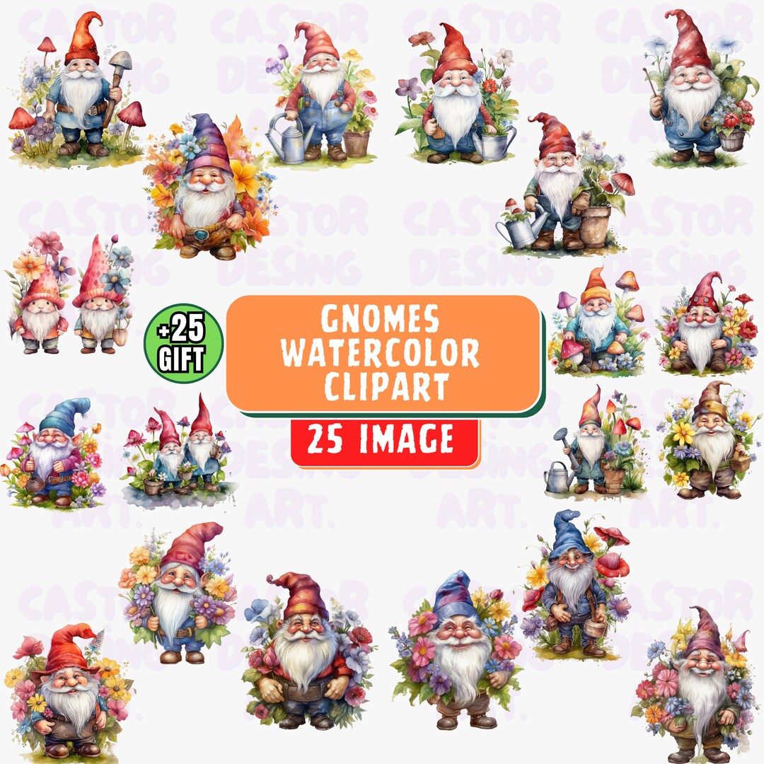 Rainbow Gnome Watercolor Clipart, Fantasy Gnome Art for Digital ...
