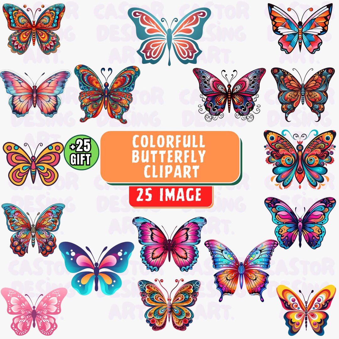Butterfly Colorful Clipart Mega Bundle, Watercolor Butterflies ...
