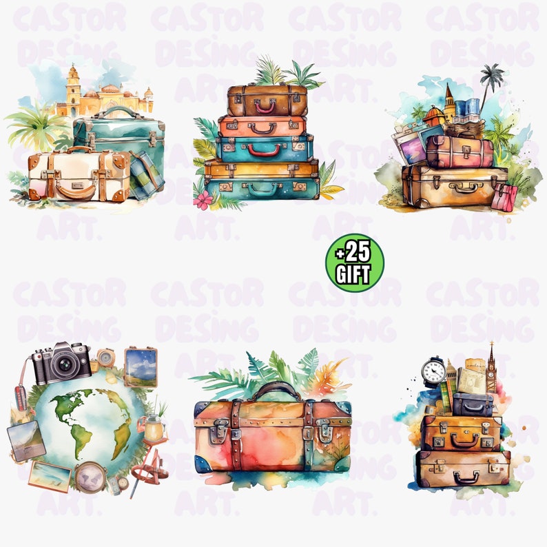 Travel Watercolor Clipart, Watercolor Travel Clipart, World Travel ...