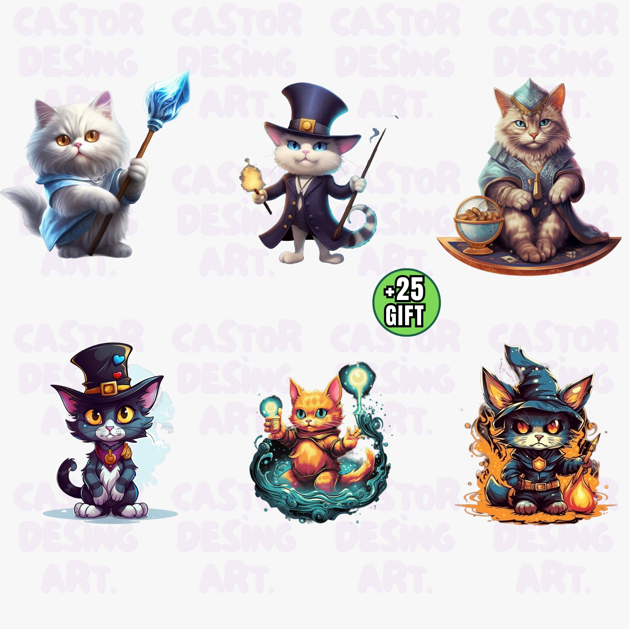 Cat Fantasy Magic Clipart Watercolor Fantasy Black Cats - Etsy