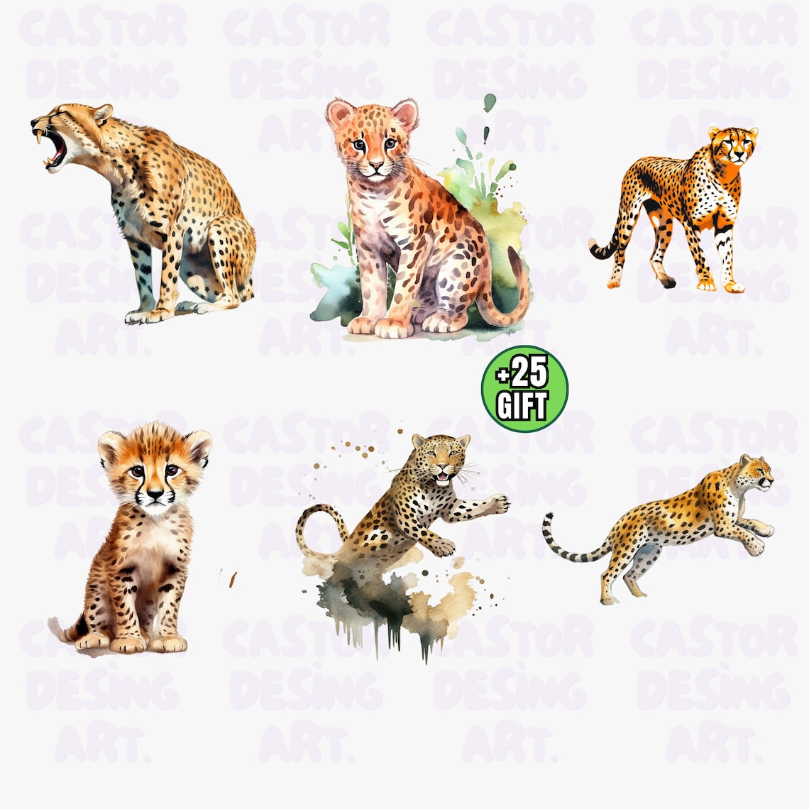 Cheetah Watercolor Clipart Bundle Cheetah Images Animal - Etsy