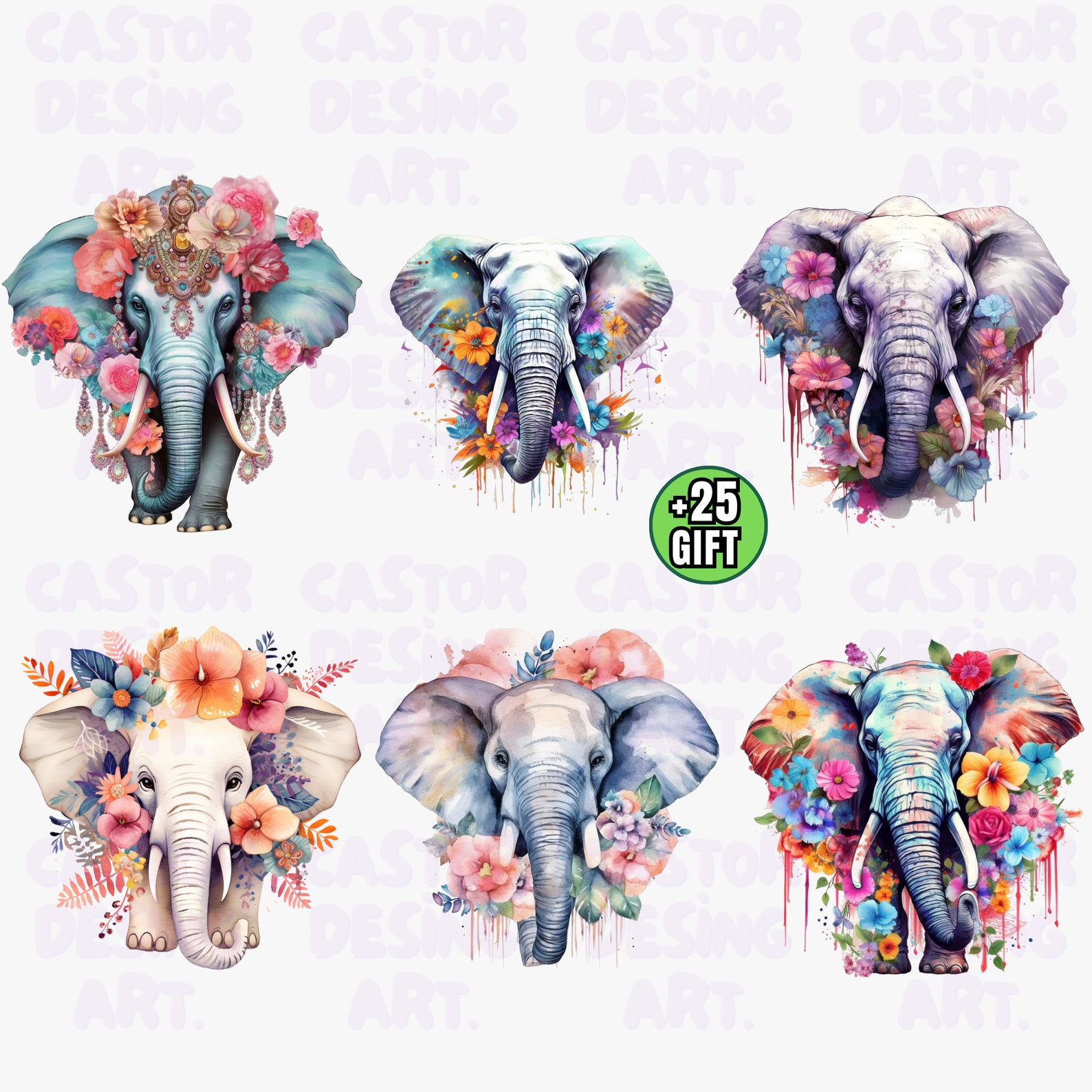 Floral Elephant Watercolor Clipart, Cute Animal Png, Baby Shower, Cute ...