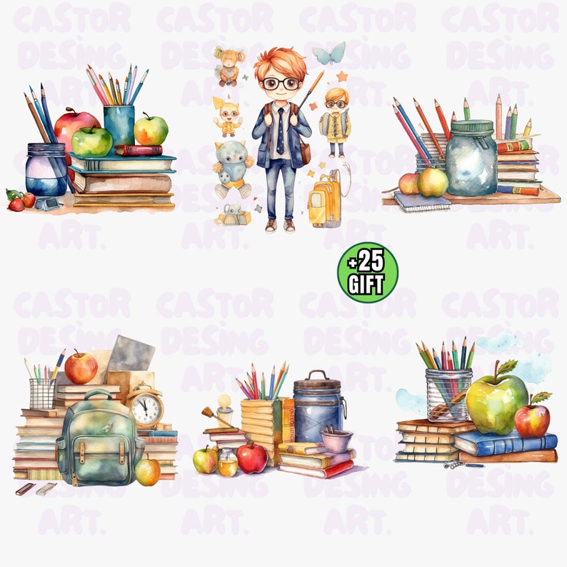 School PNG Cute Little School Clipart School Supplies Back - Etsy