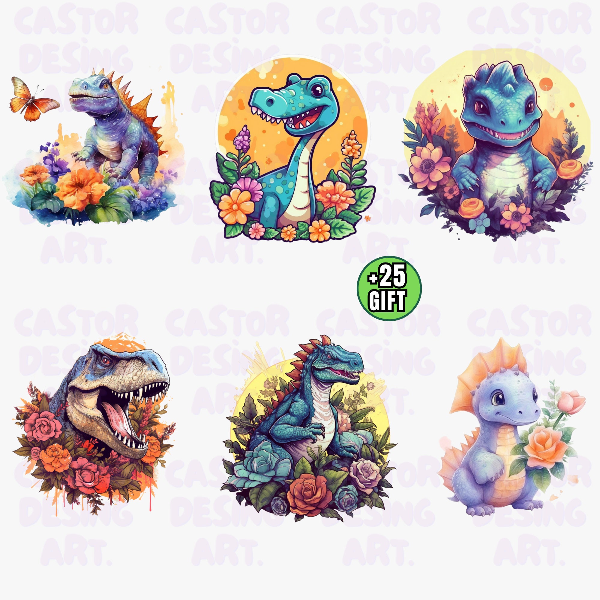 Floral Watercolor Dinosaur Clipart Cute Dinosaur Clipart - Etsy