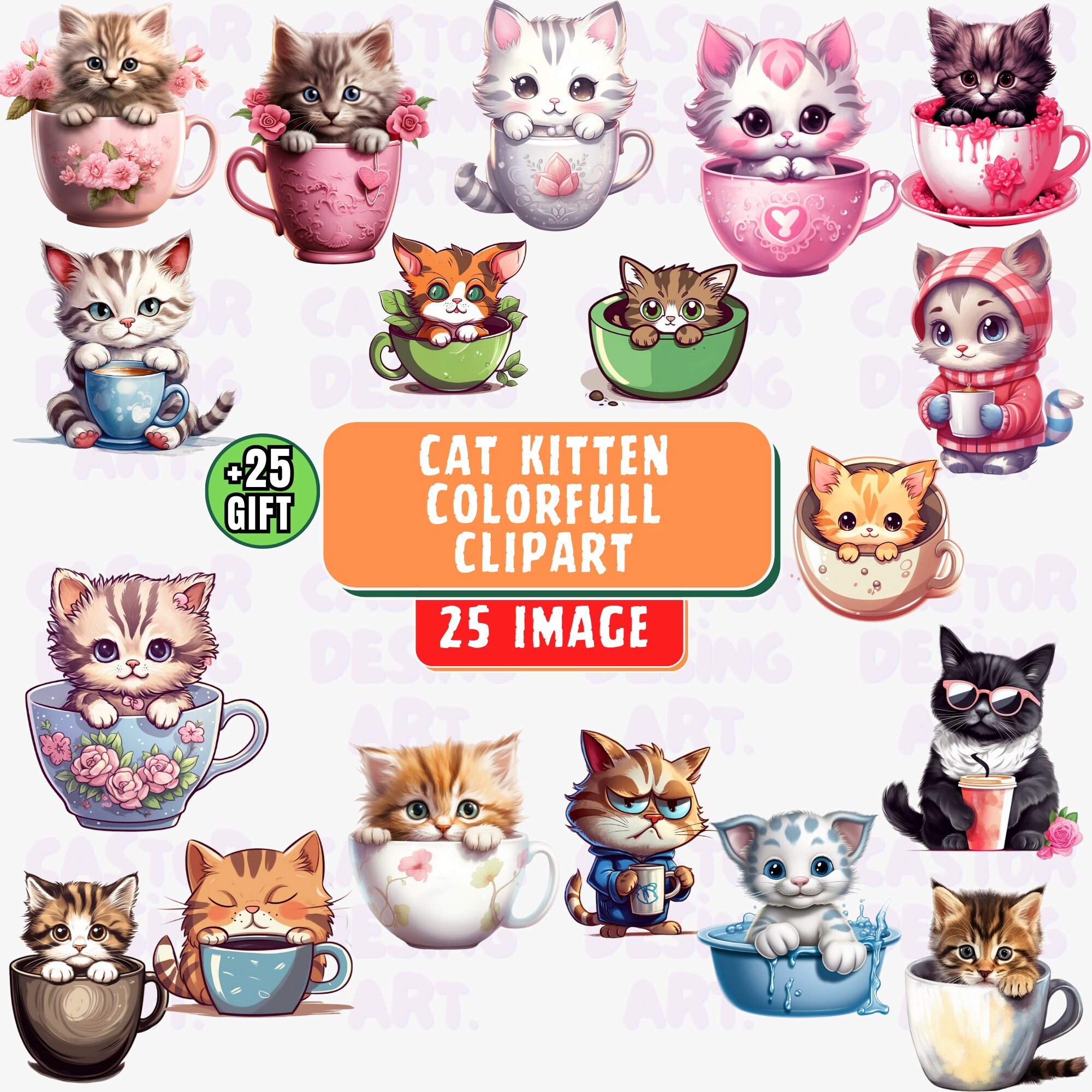 Cat Kitten Colorful Clipart Kitten Clipart Cat Clipart Pet - Etsy