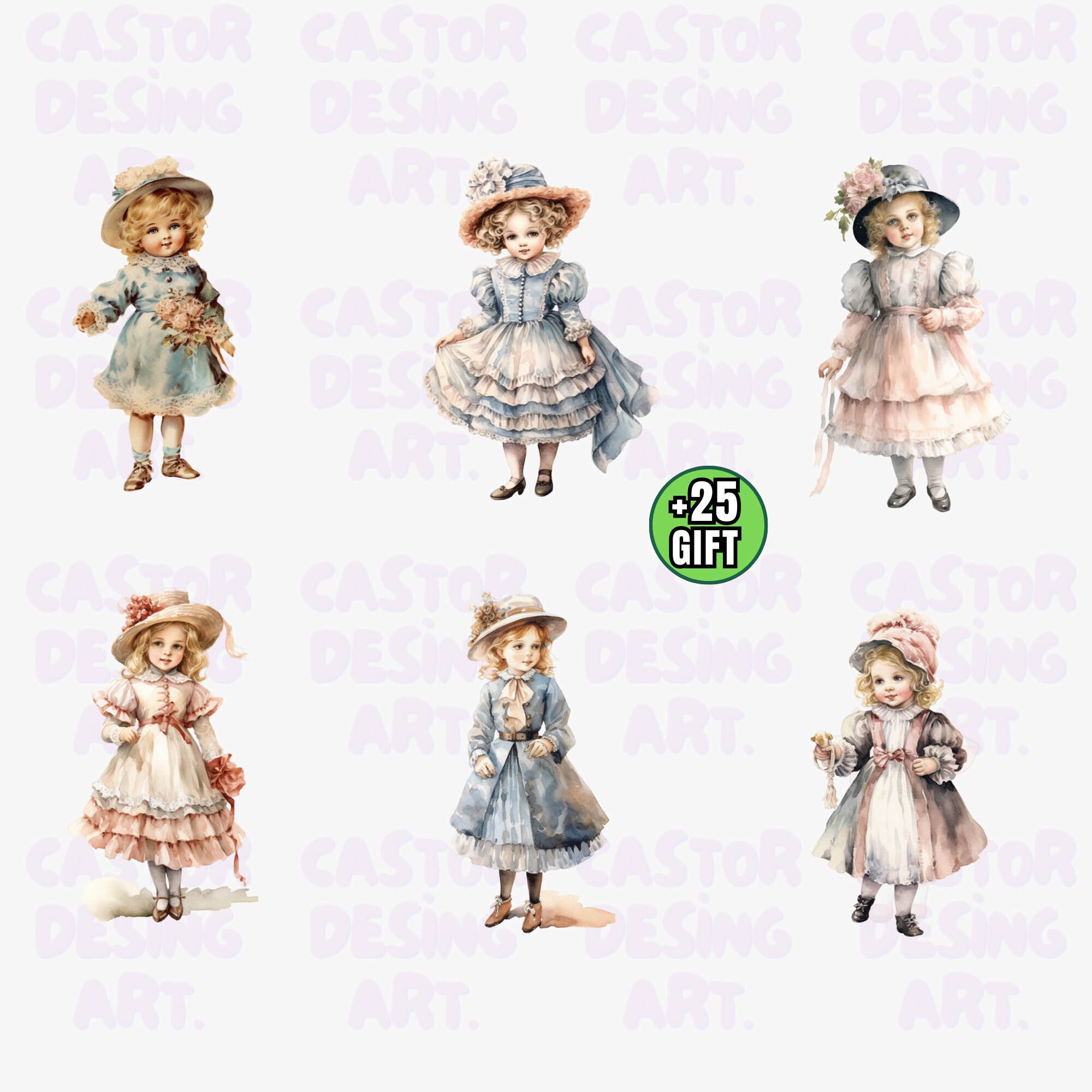 Vintage Girl Clipart Bundle Retro Child Series Antique - Etsy