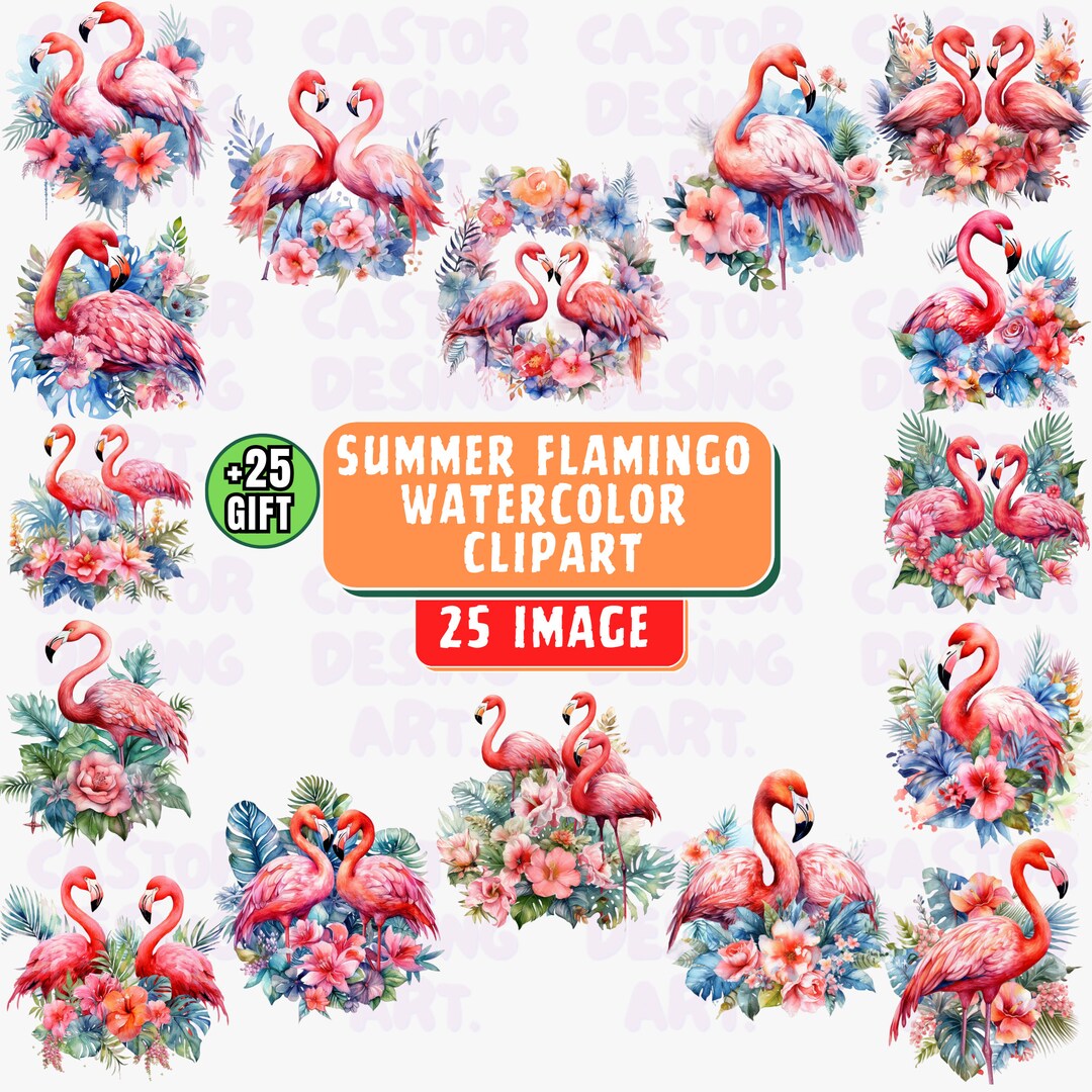 Summer Flamingo Watercolor Clipart, Pink Flamingo PNG, Flamingo Clipart ...