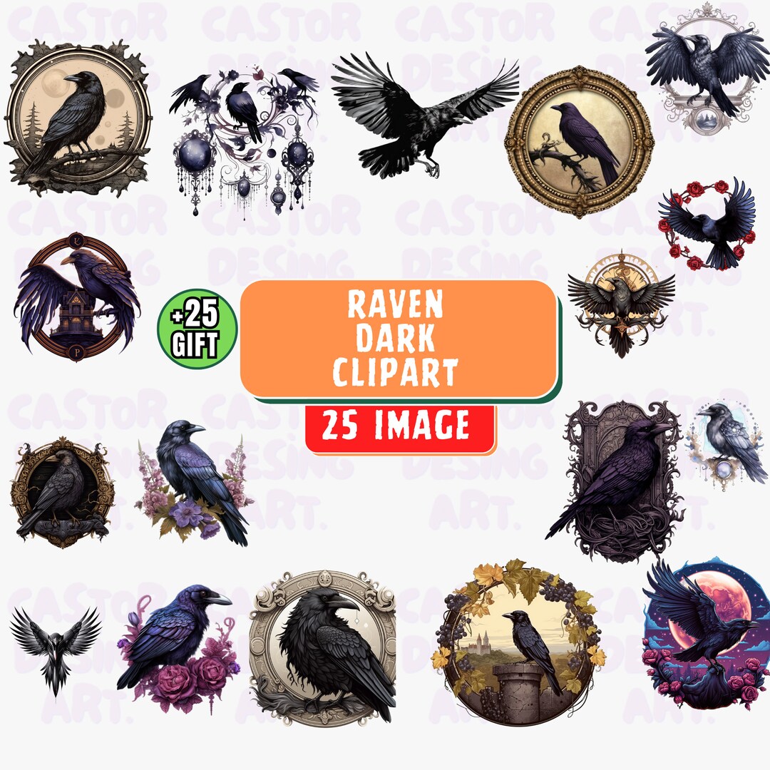 Raven Clipart, Nursery Art, Digital Download, Card Making, Bird Clipart ...