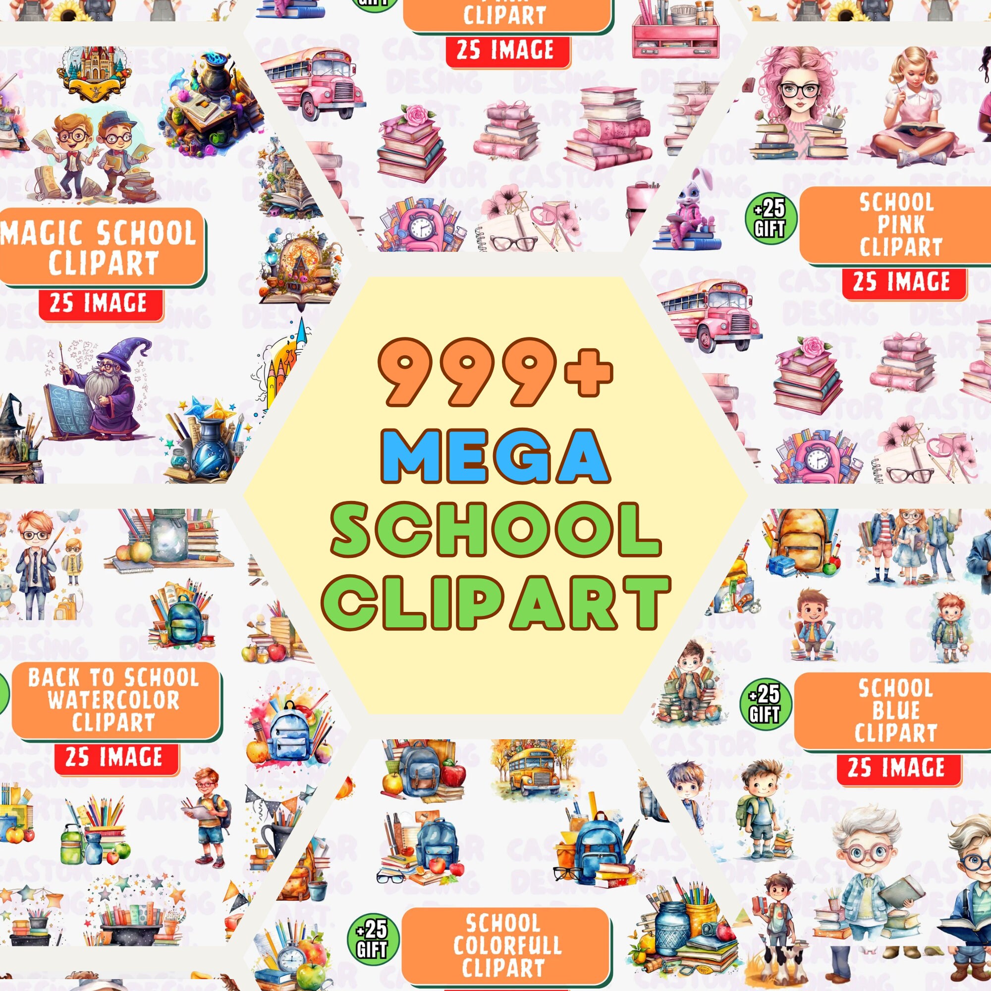 Watercolor School Bundle Clipart, Watercolor Clipart, School PNG, Cute ...