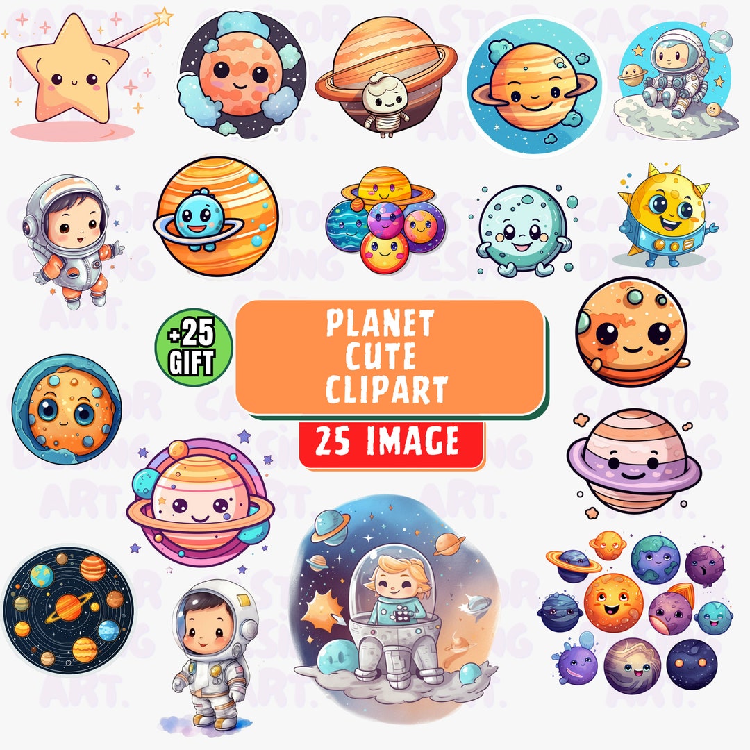 Planets Cute Space Clipart Png, Solar System Clipart, Space Bundle ...