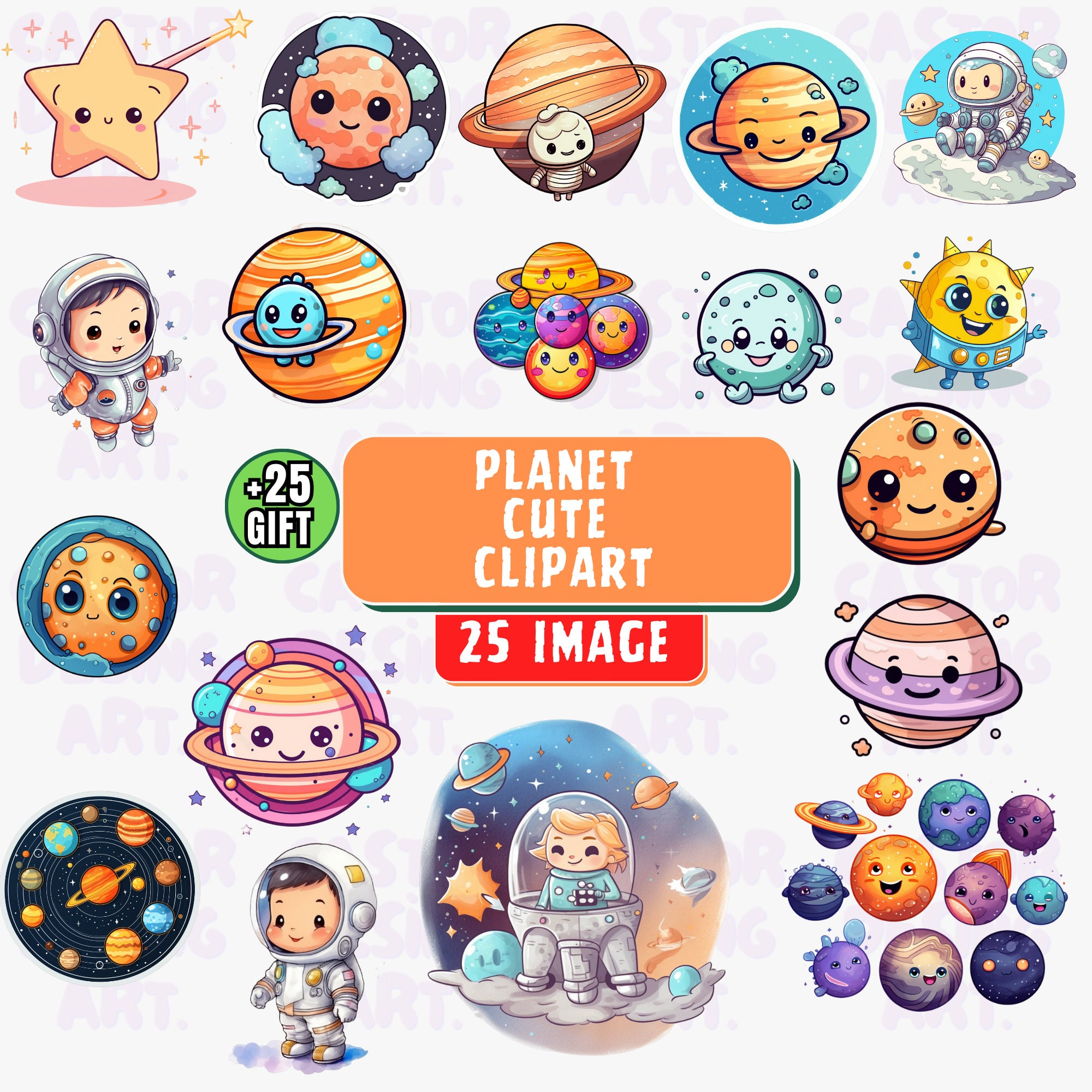 Planets Cute Space Clipart Png, Solar System Clipart, Space Bundle ...
