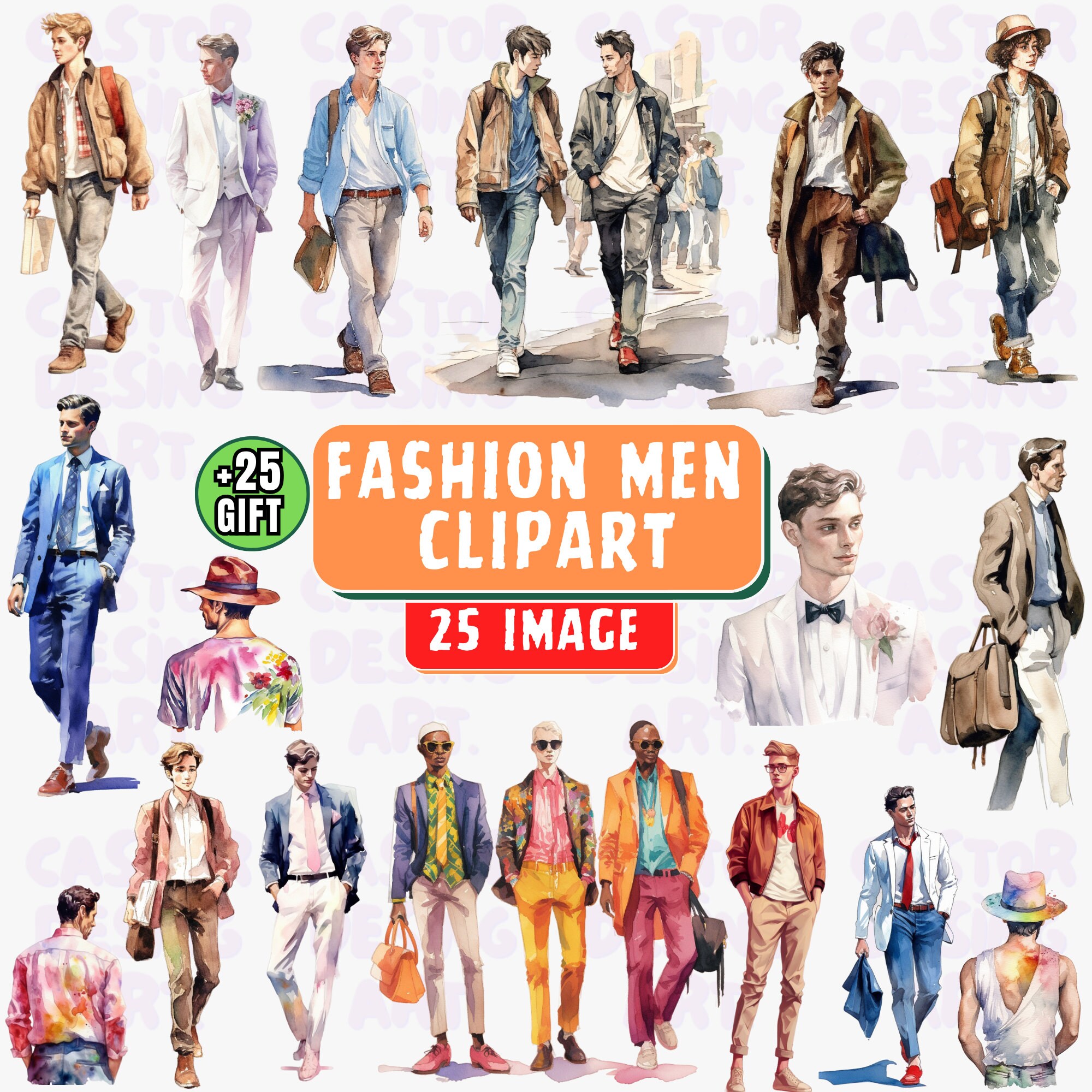 Fashion Men Clipart Watercolor Handsome Men Men Clipart Man - Etsy