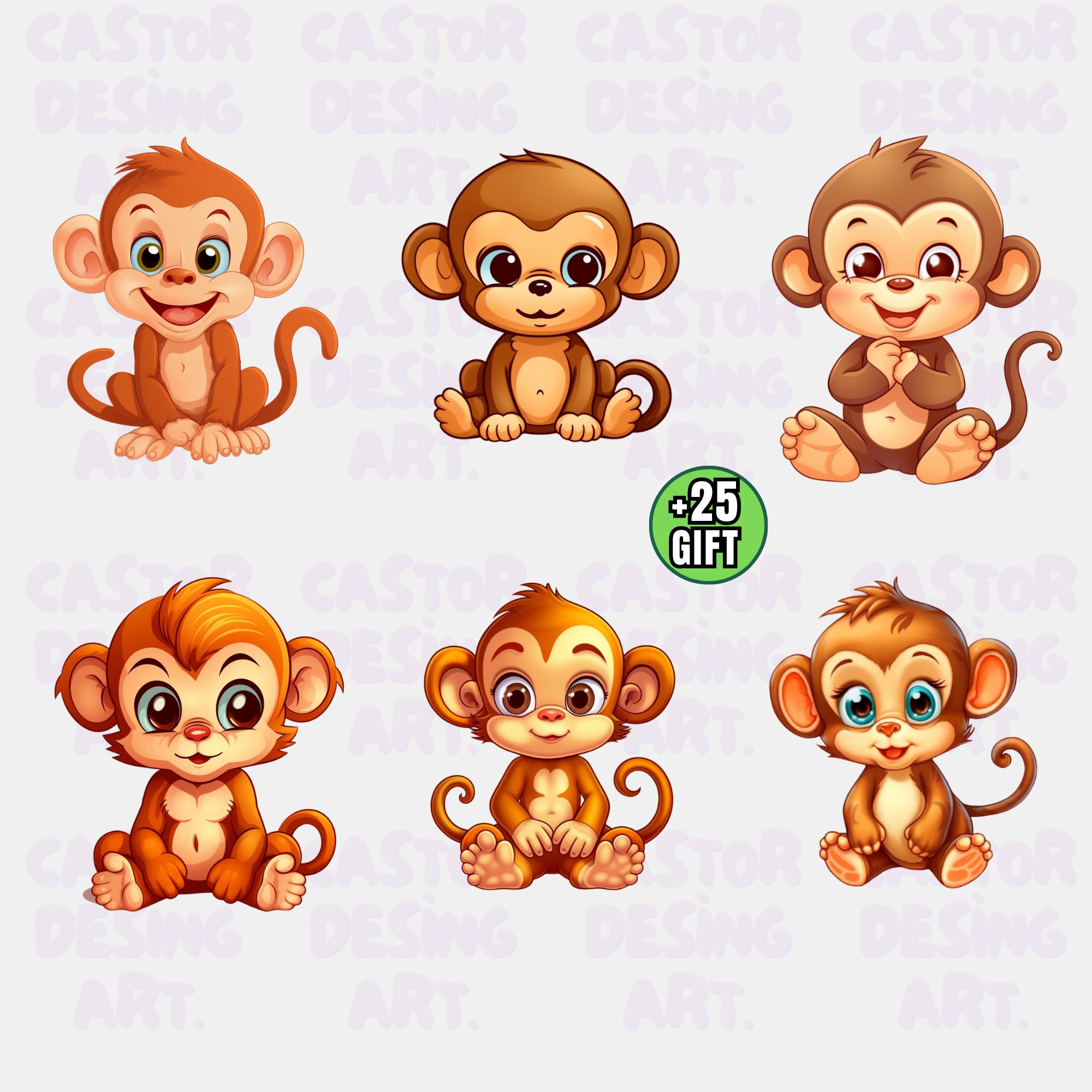 Monkeys Cute Watercolor Clipart Bundle Jungle Animals Cute - Etsy