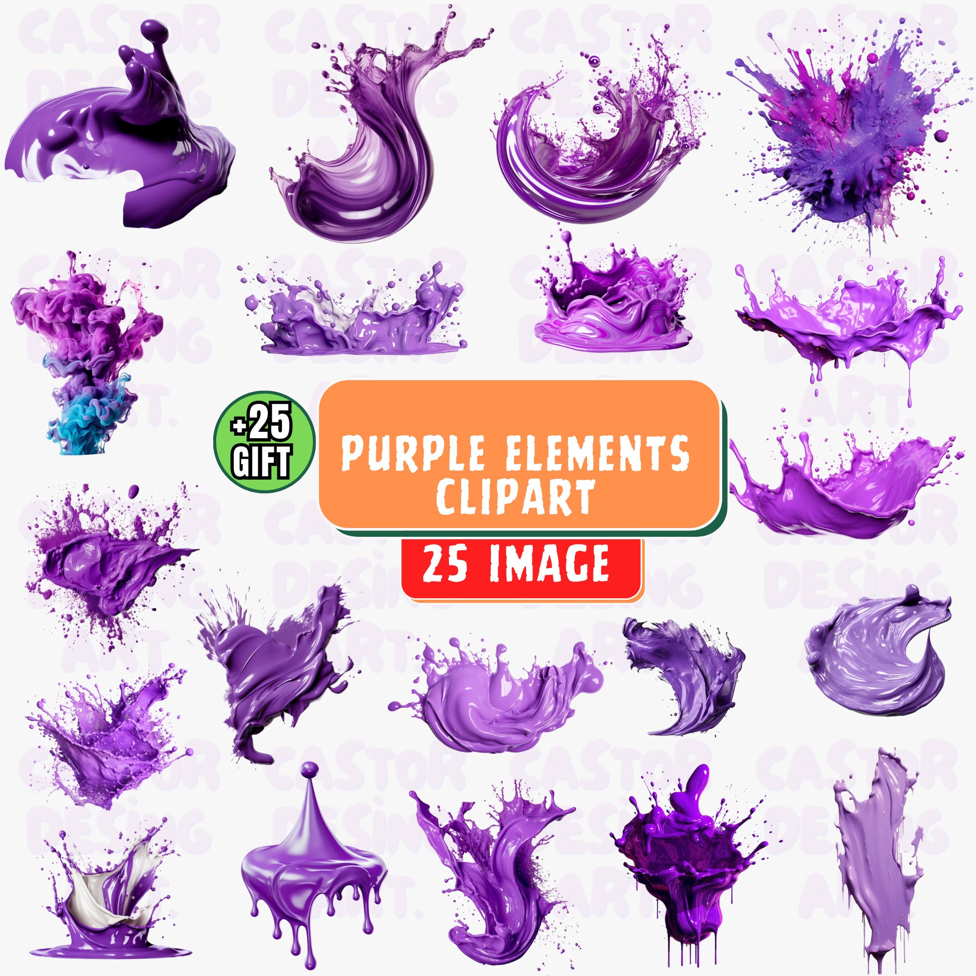 Purple Watercolor Splashes and Splotches Clipart, Splat Hand Painted ...