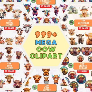 Highland Cow Bundle Clipart, Watercolor Highland Cow Clipart, Baby ...