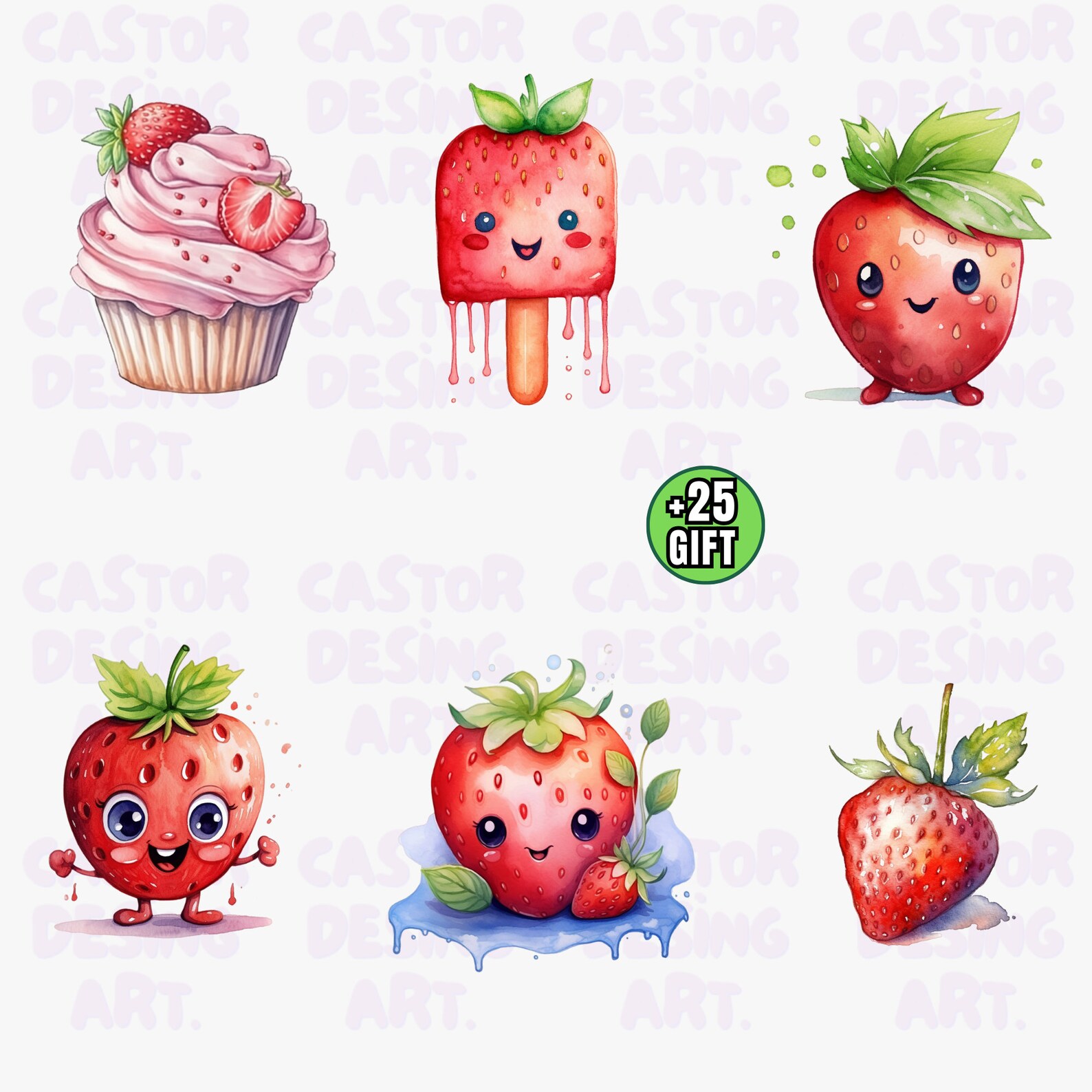 Strawberry Clipart, Watercolor Strawberry PNG, Kawaii Strawberry ...