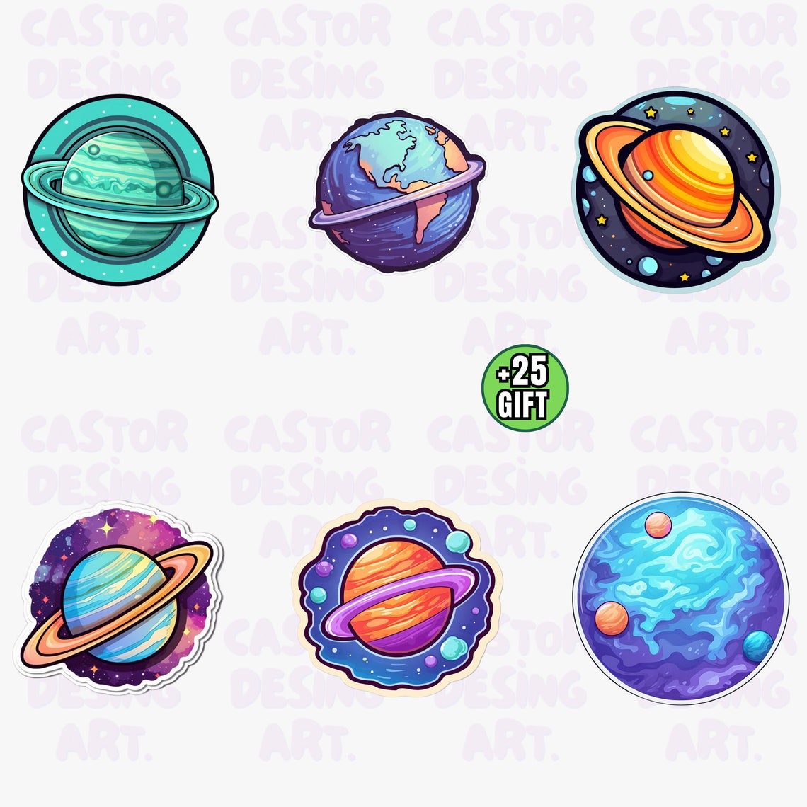 Planet Cute Clipart Planet & Asteroids Watercolor Clipart - Etsy