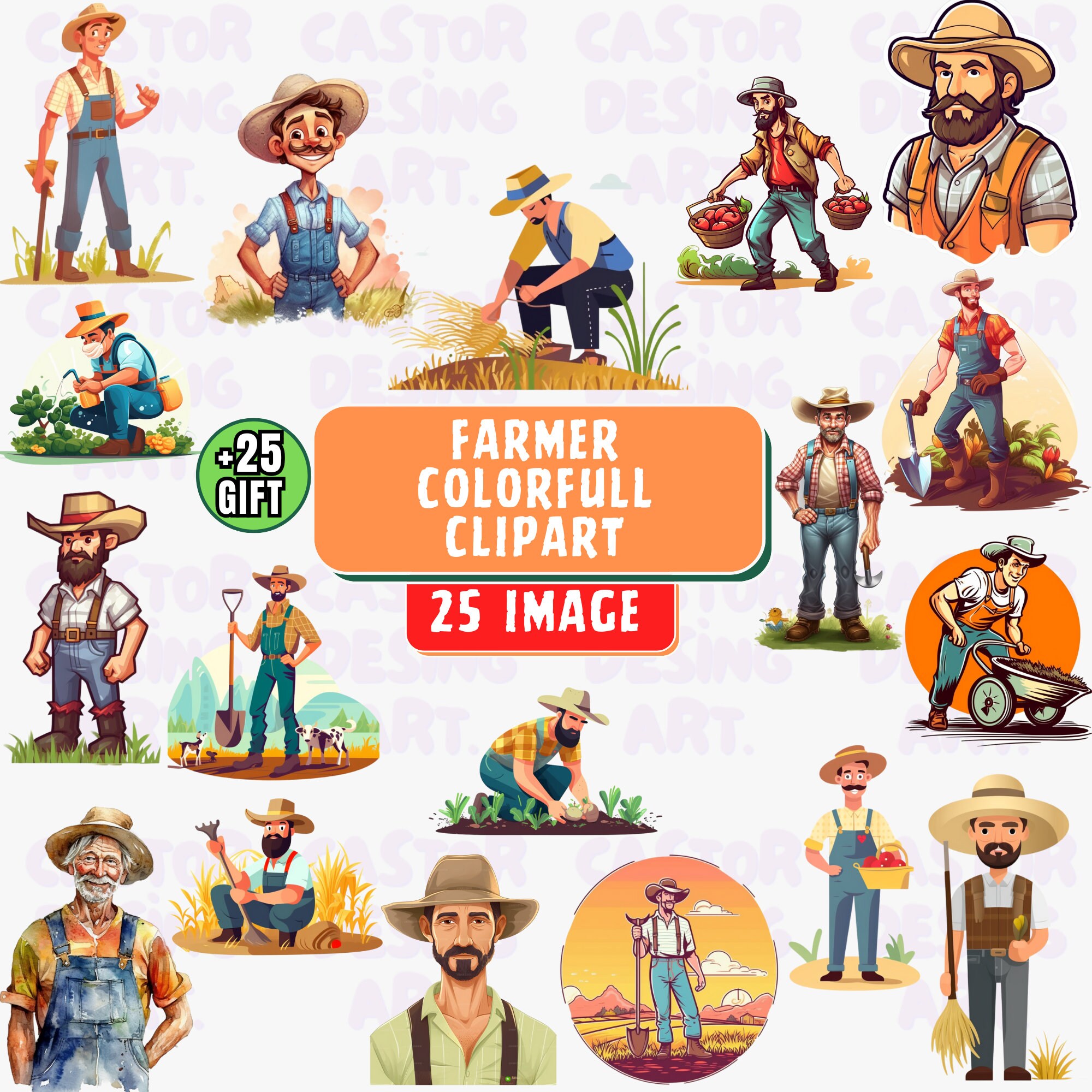 Country Farmers Clipart, Family Kids Farming Vintage Watercolor ...