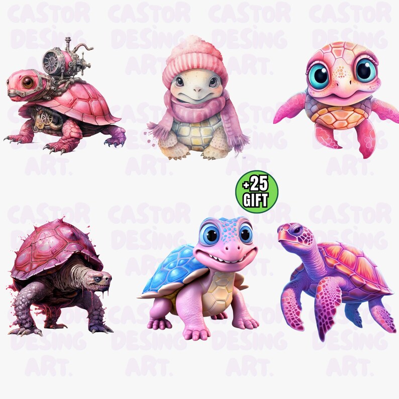 Watercolor Pink Turtle Clipart Pink Sea Turtle Watercolor - Etsy