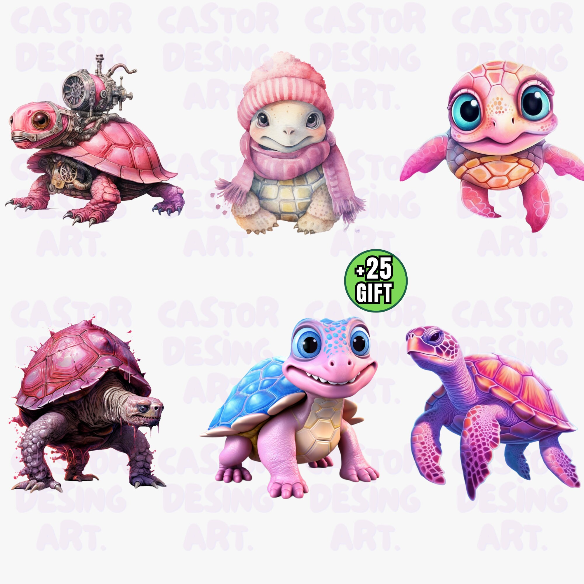 Watercolor Pink Turtle Clipart Pink Sea Turtle Watercolor - Etsy