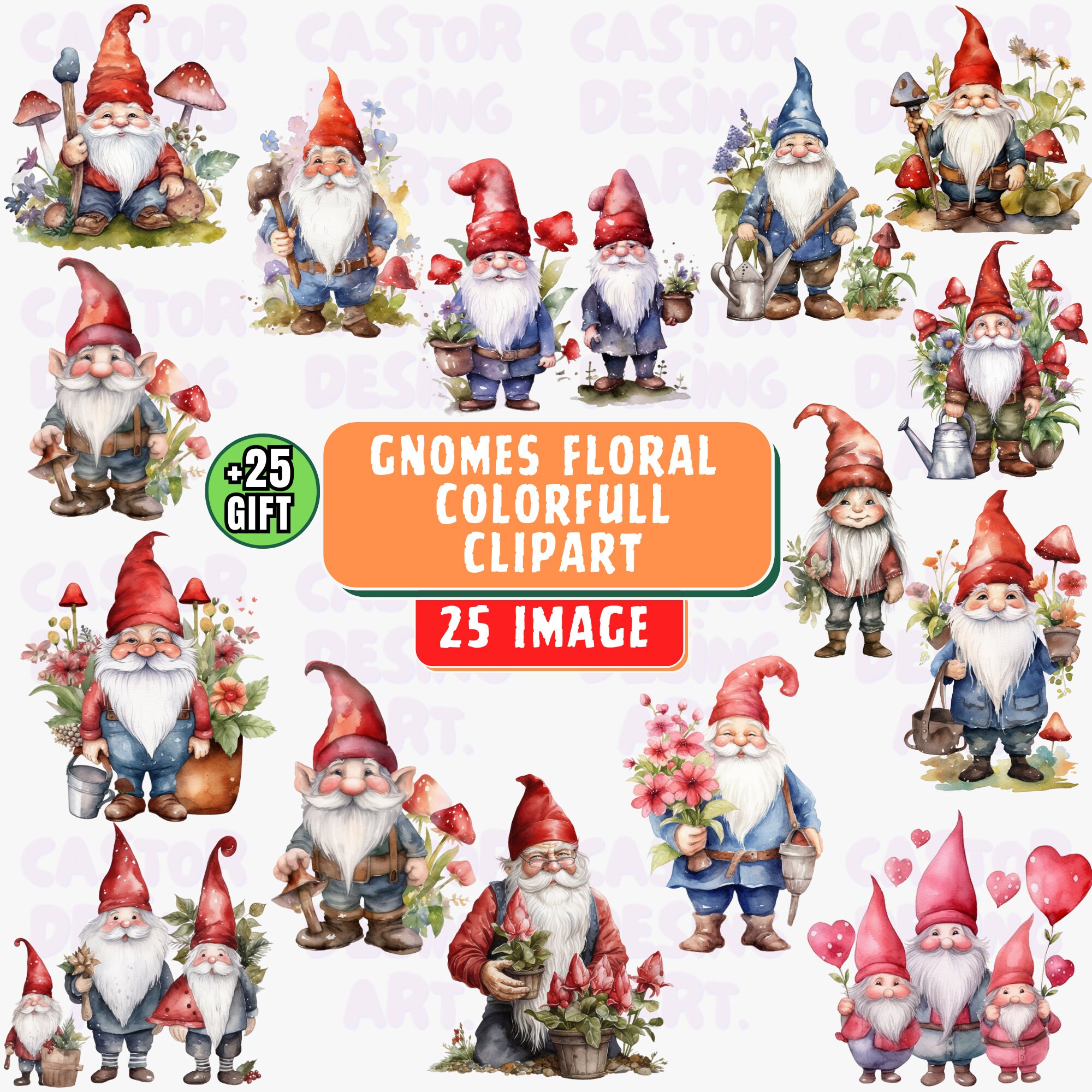 Gnome Clipart Floral Flowery Garden Gnome Graphic Design - Etsy