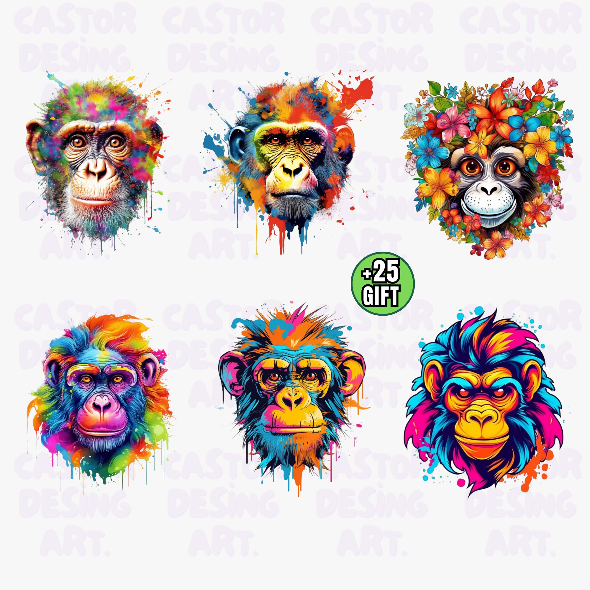 Colorful Monkey Clipart Png Cute Monkey Clipart Animal Wall - Etsy