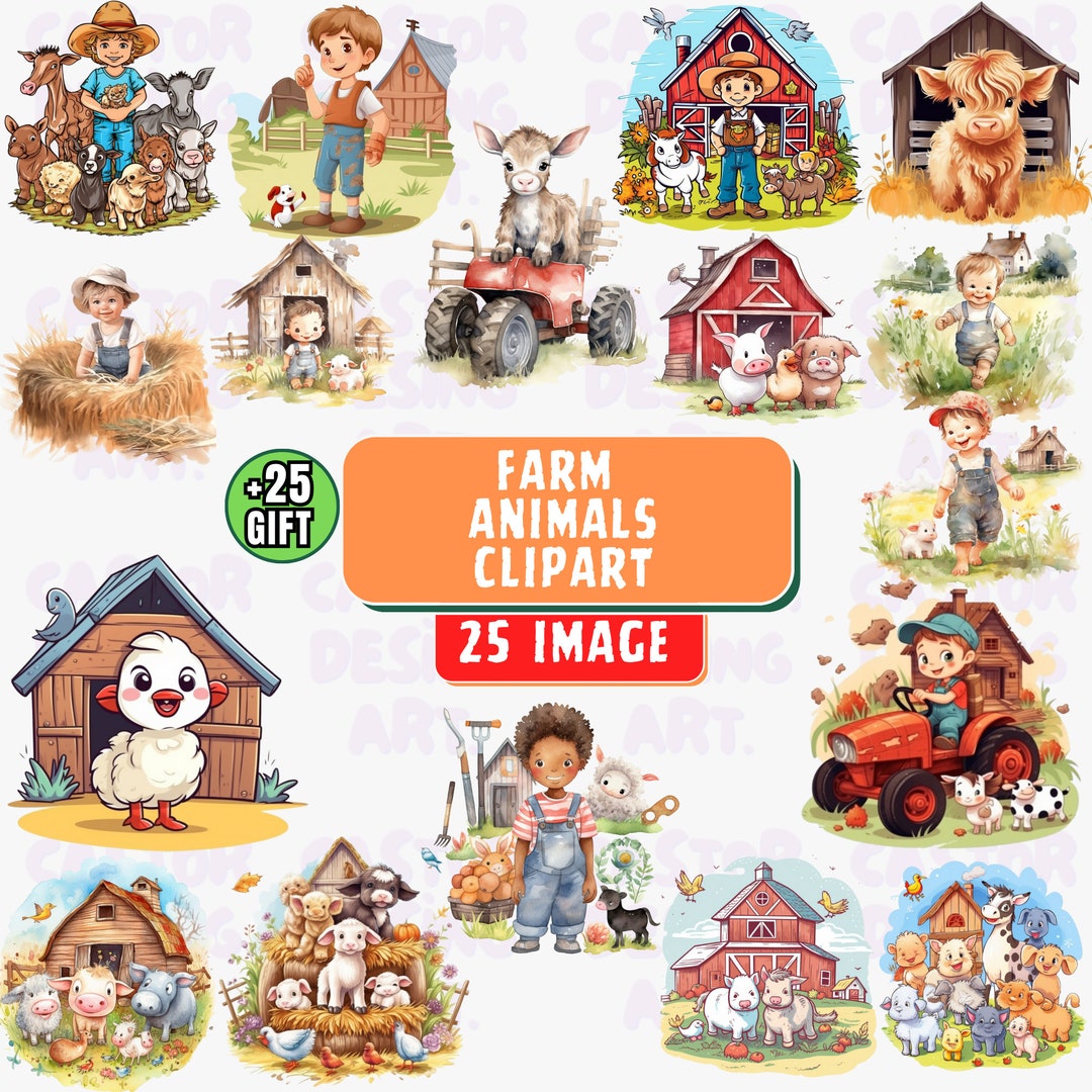 Watercolor Farm Animals Clipart Set, Cute Baby Farm Animals Clipart ...