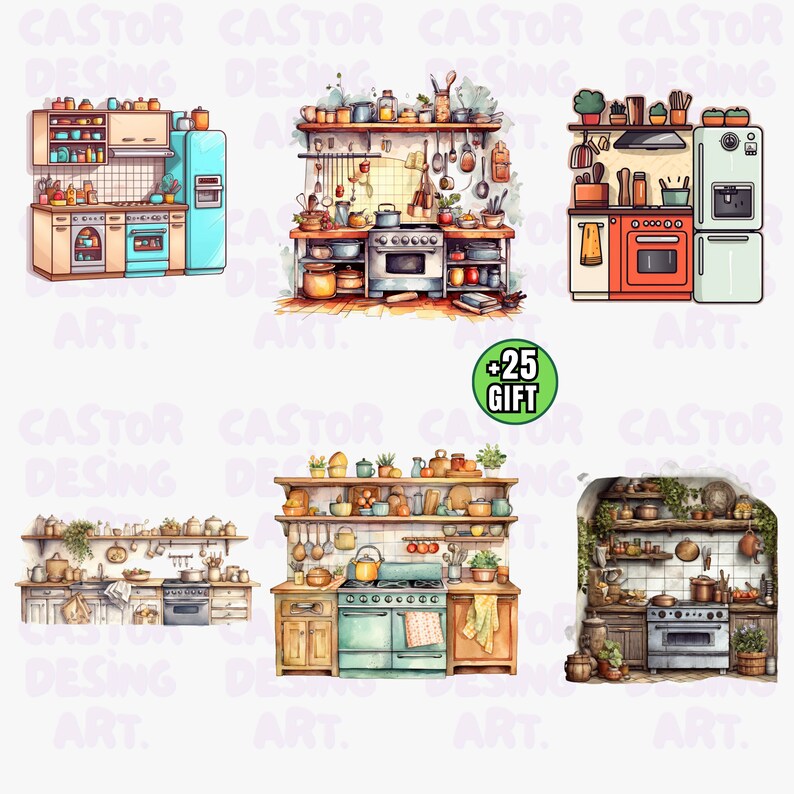 Watercolor Rustic Cooking Clipart Bundle Kitchen Clipart - Etsy