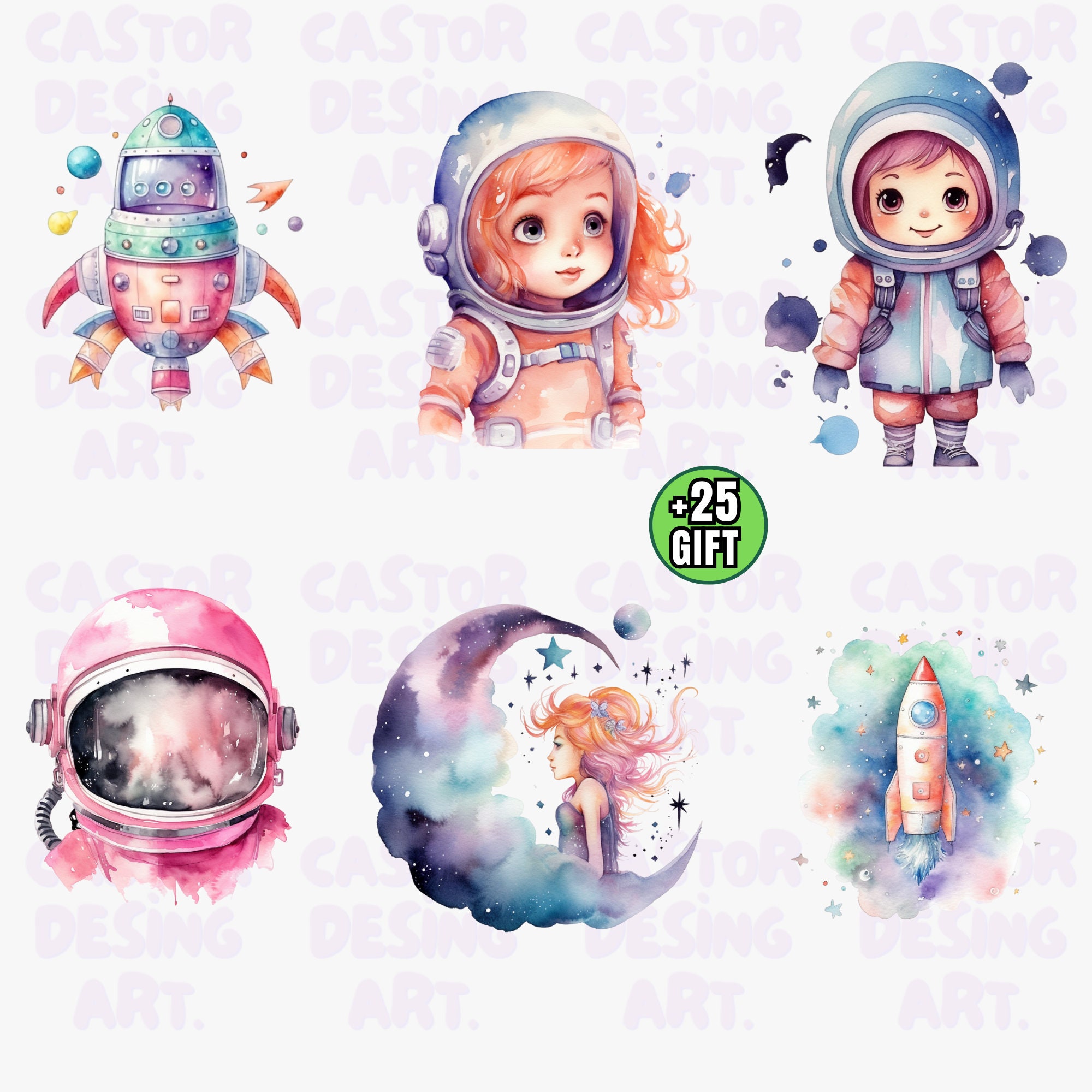 Space Girl Watercolor Clipart, Girly Space Watercolor Clipart, Girl ...