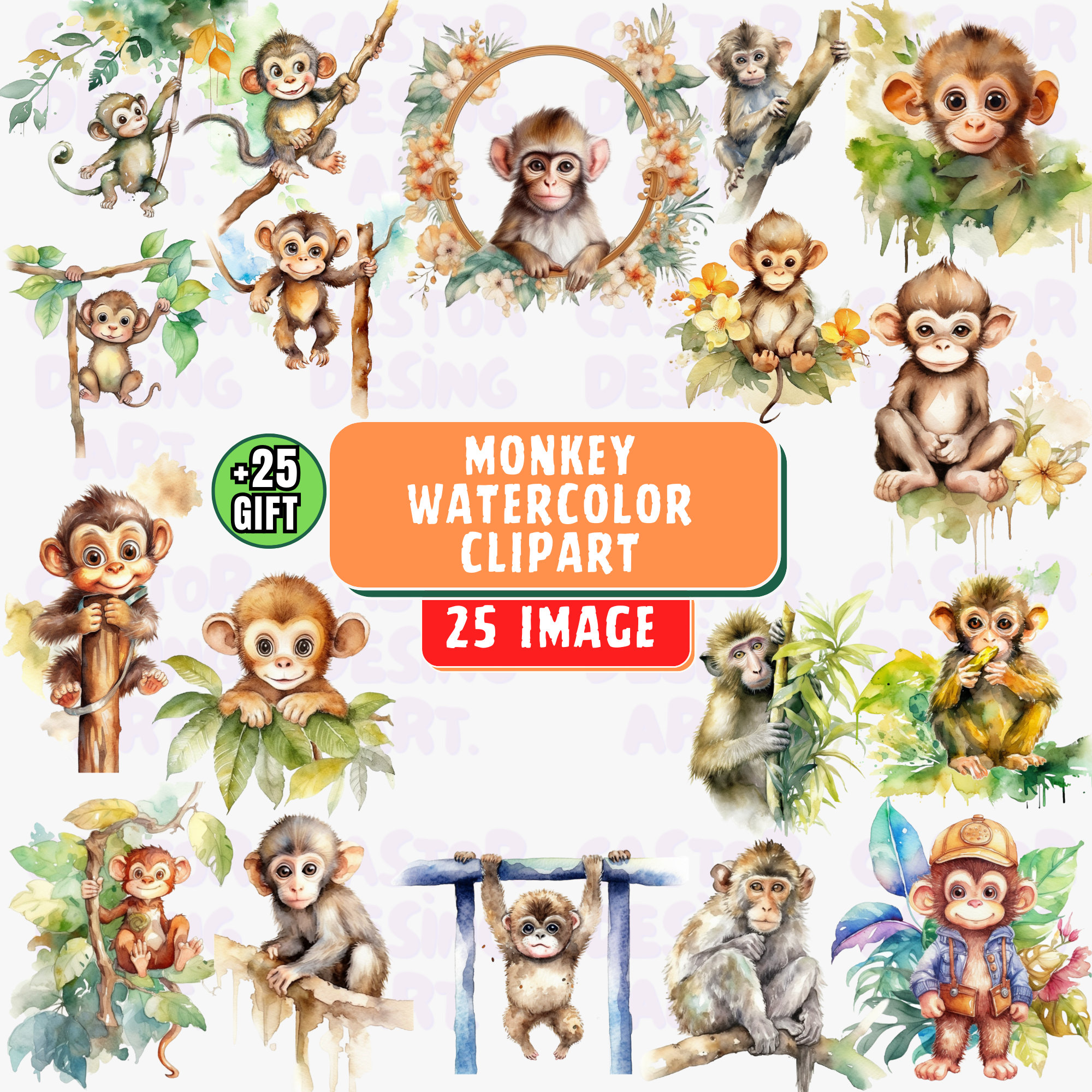 Safari Baby Animals Watercolor Clipart Cute Baby Shower - Etsy