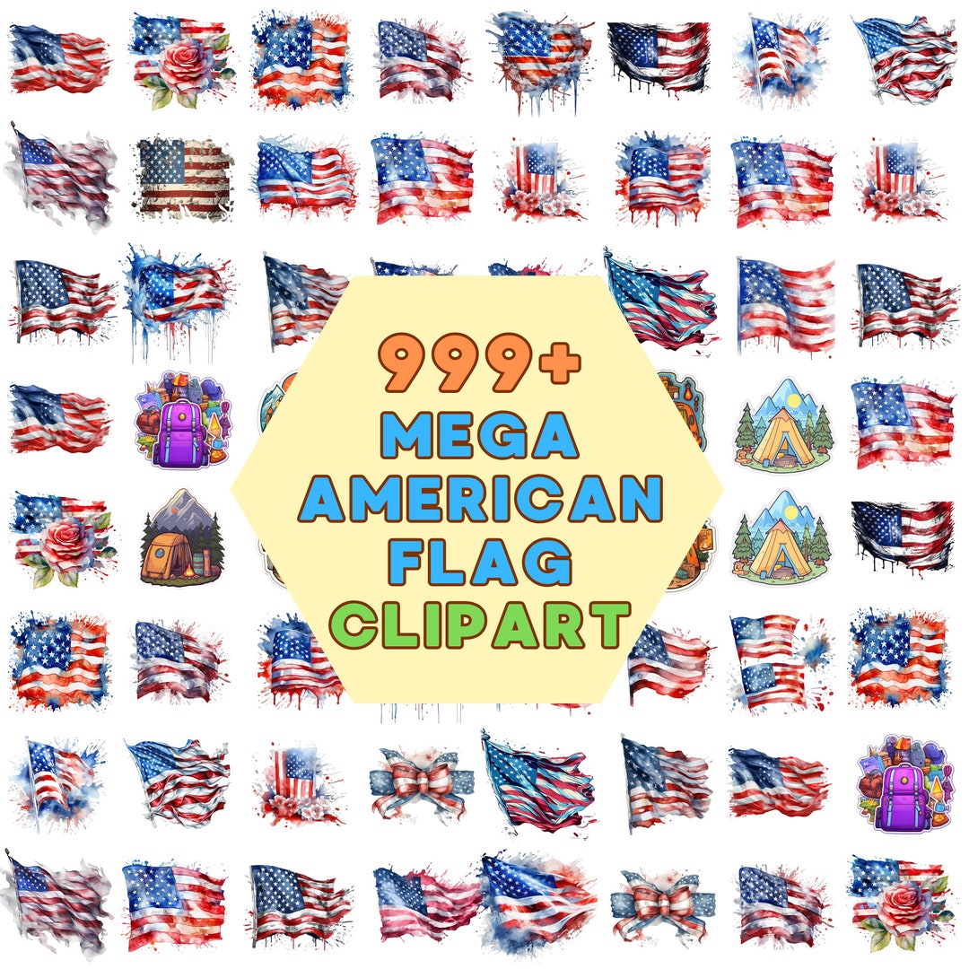 Watercolor American Flag Bundle Clipart, Watercolor Clipart, American ...