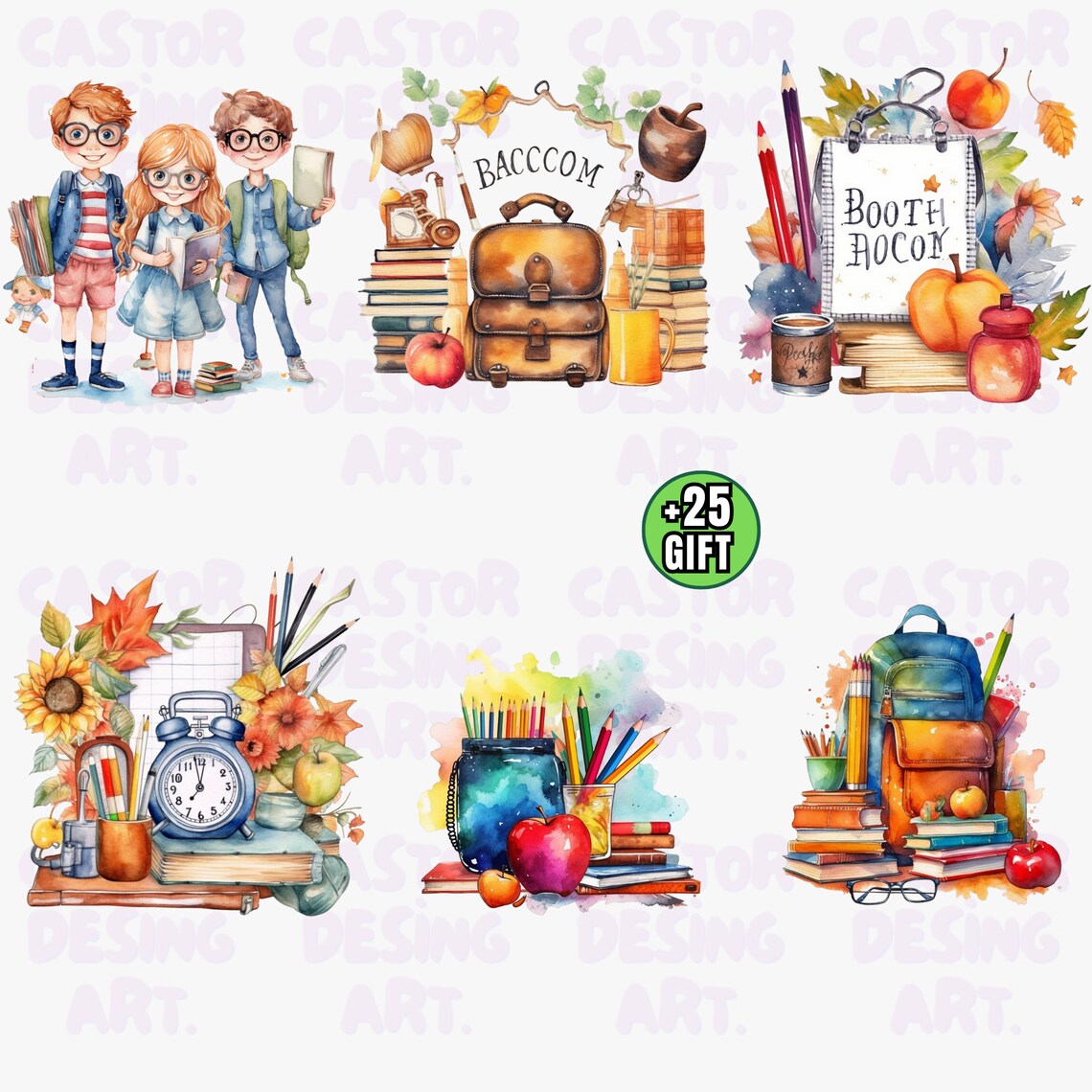 Back to School Clipart, School Clipart Set, School Supplies Clipart Set ...