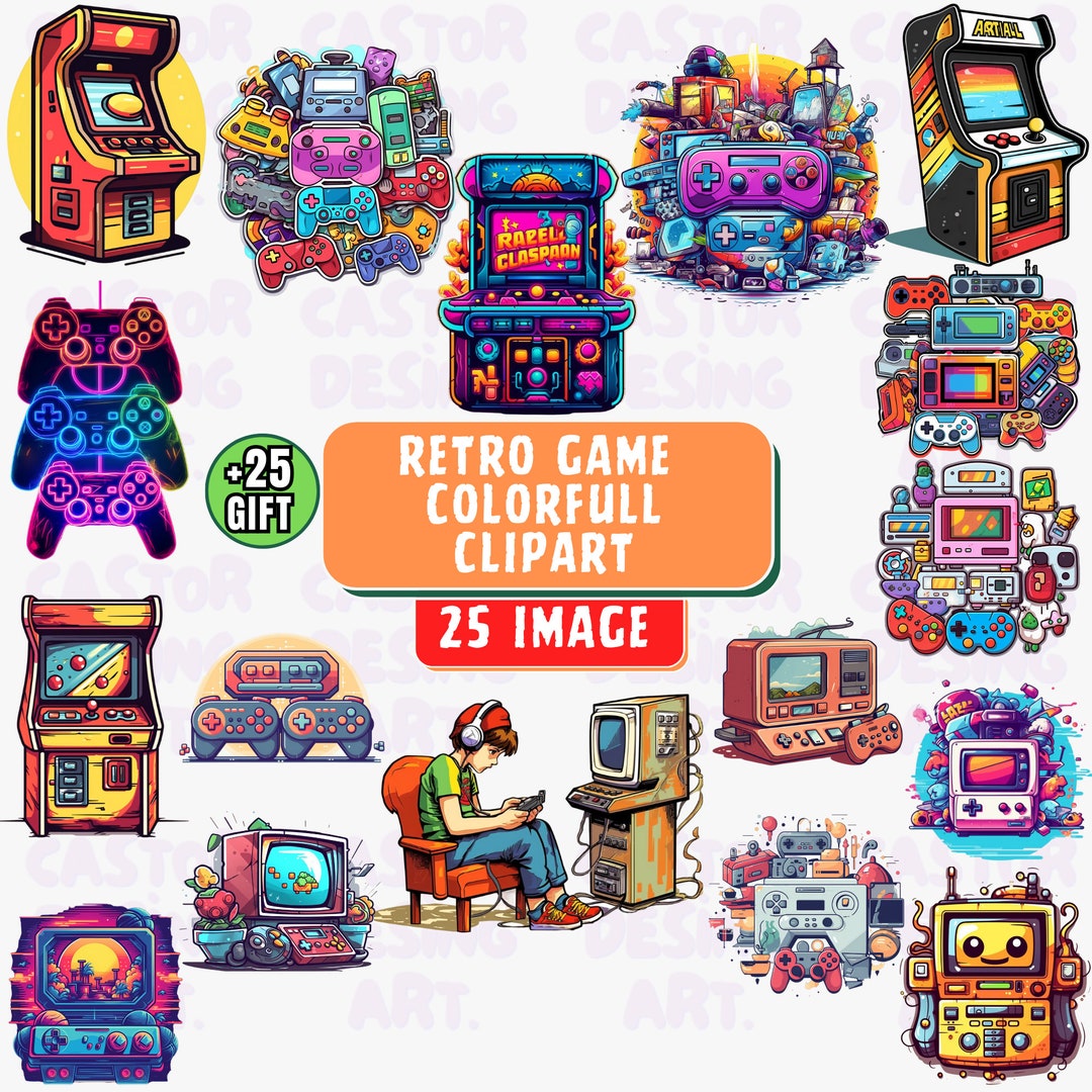 Nostalgia Gaming Colorful Clipart, Video Game Clipart, Retro Arcade ...