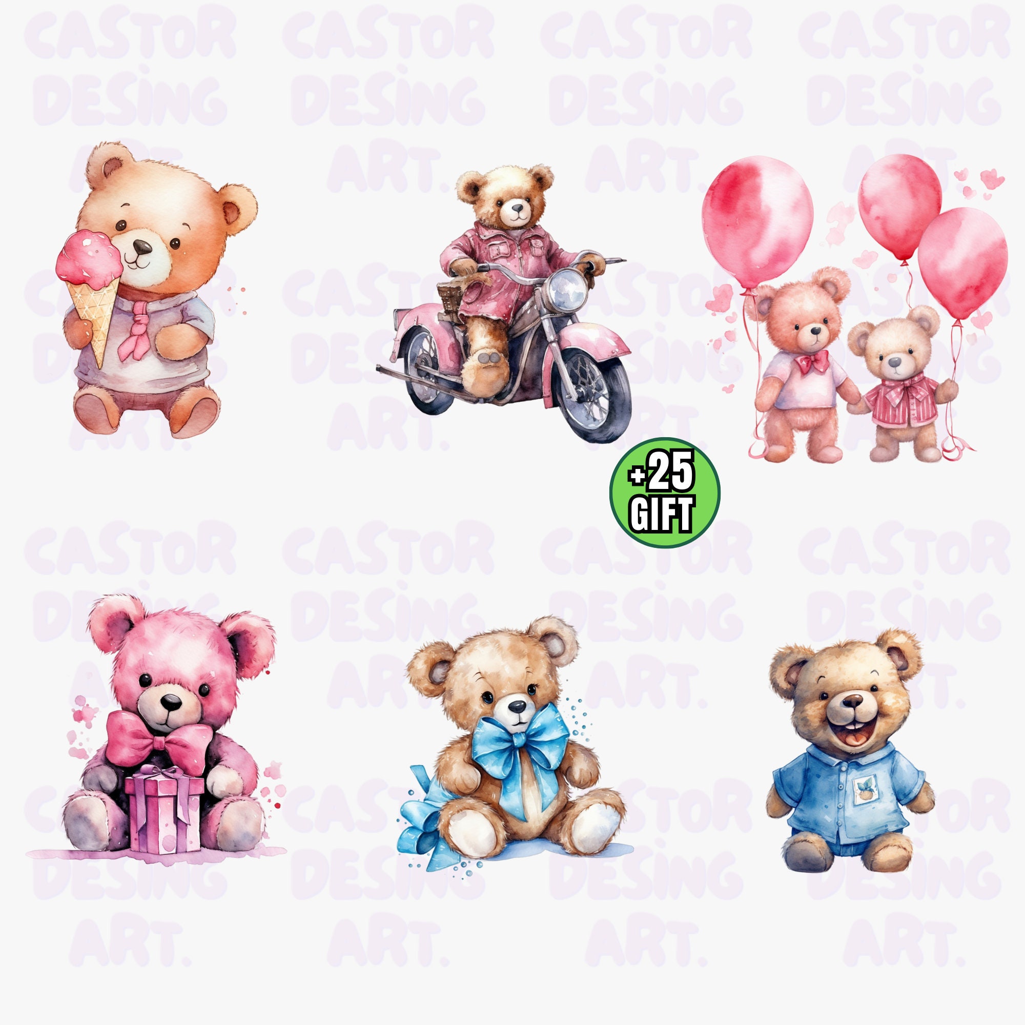 Teddy Bear Watercolor Clipart, Baby Bear Nursery Art, Baby Bear ...