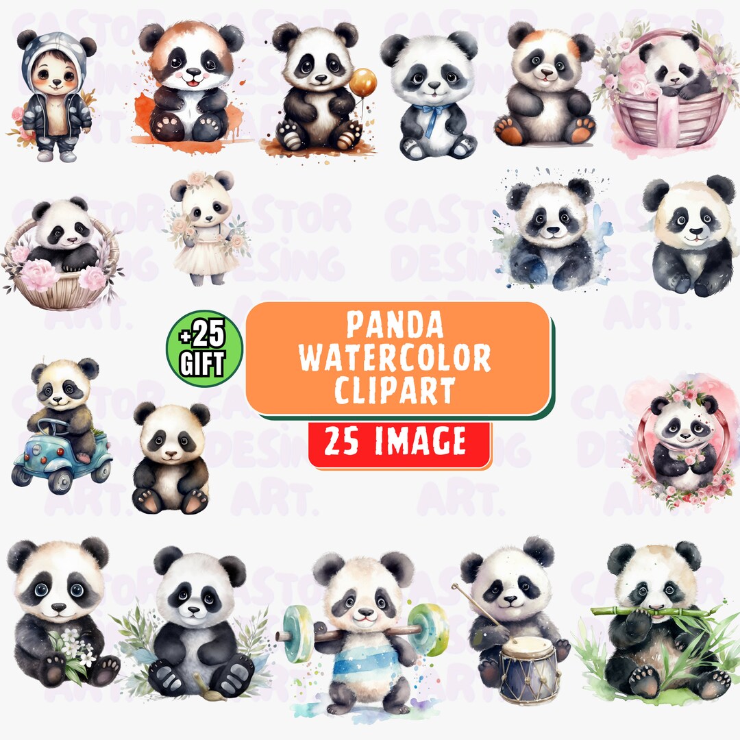 Watercolor Baby Panda Clipart, Panda PNG, Nursery Animal Print, Sweet ...